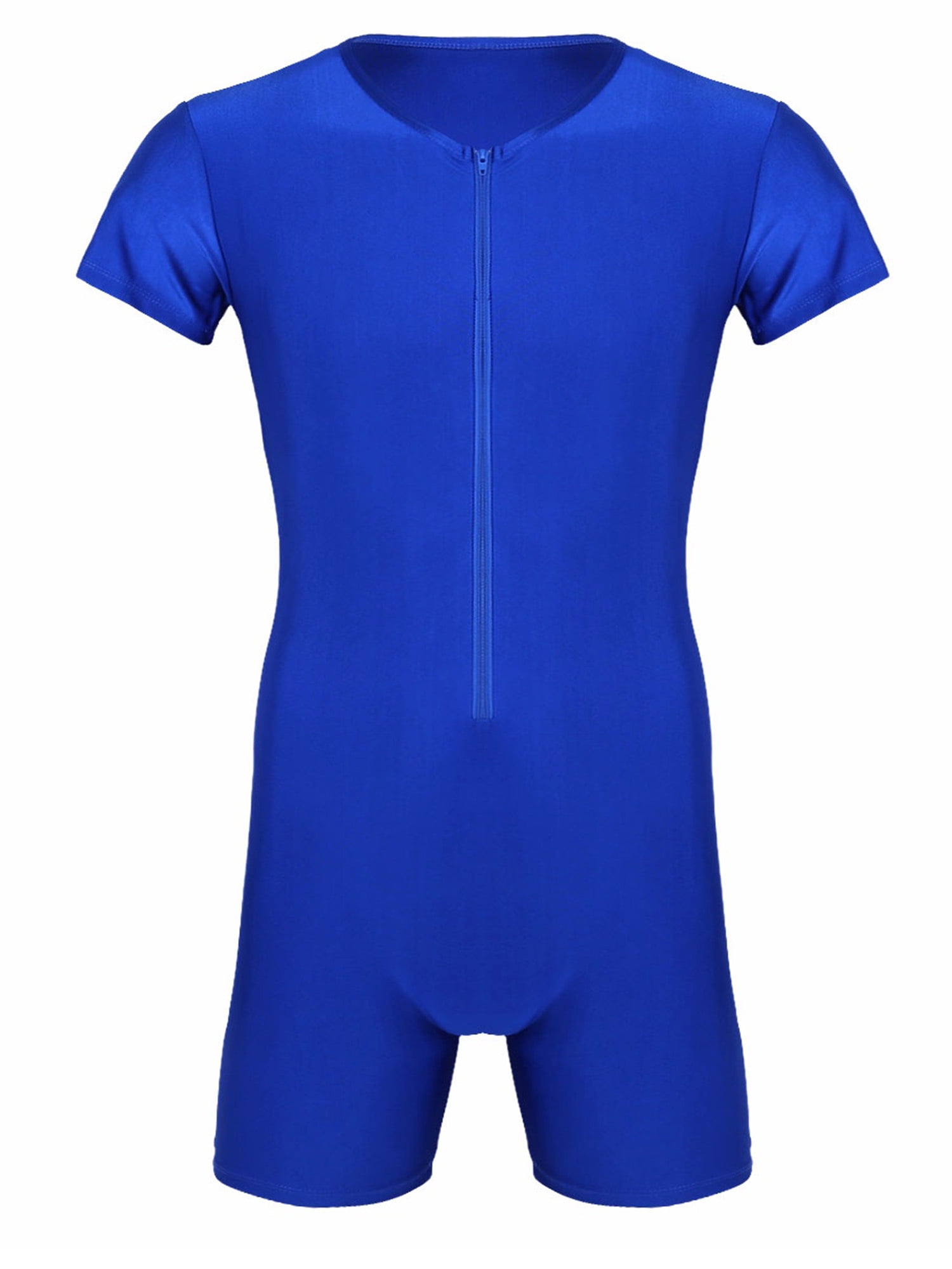 vastwit Men's Spandex Stretch Bodysuit Short Sleeve Zipper Wrestling ...