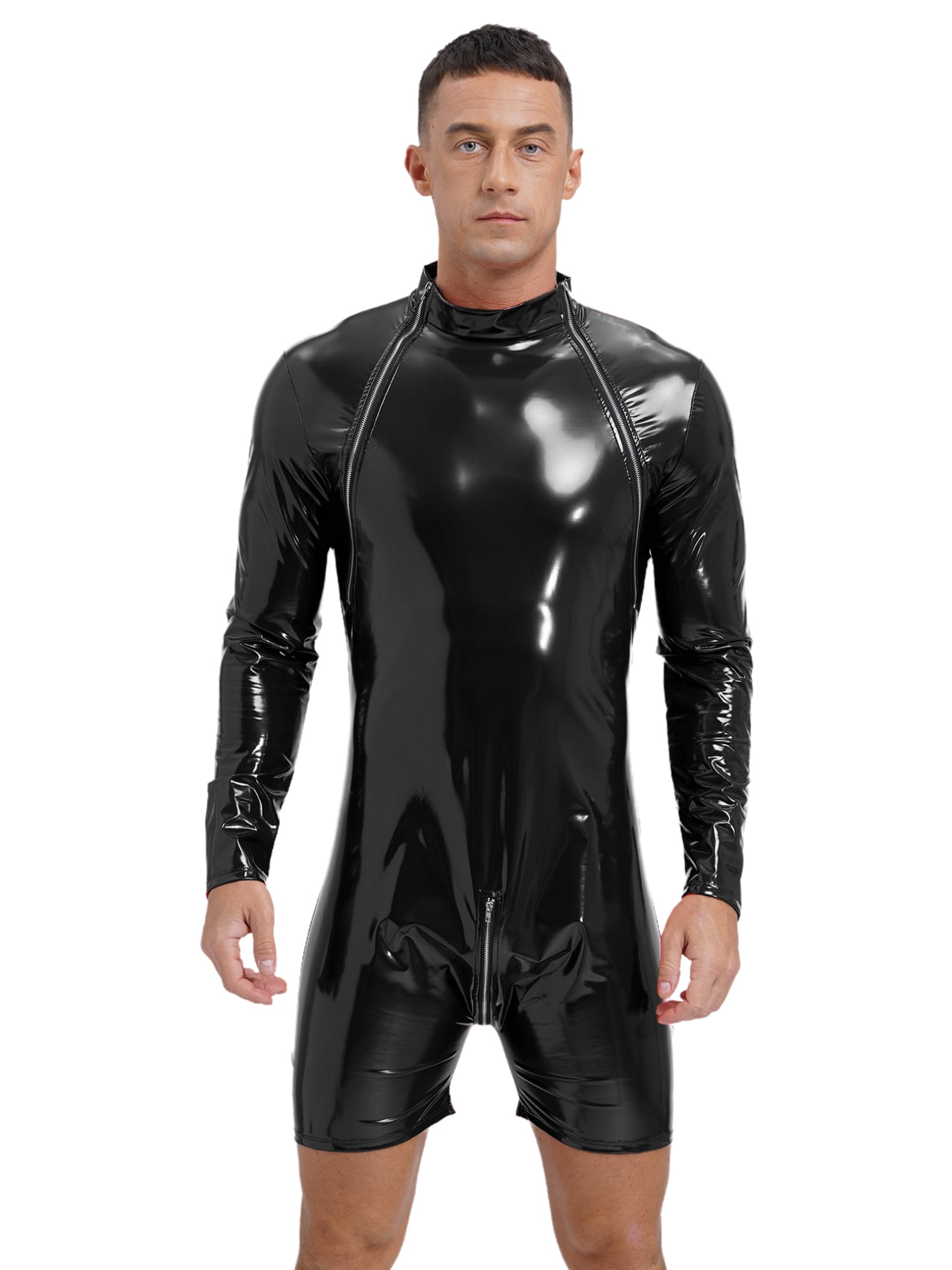 vastwit Mens Patent Leather Boxer Bodysuit Leotard Wet Look Catsuit ...
