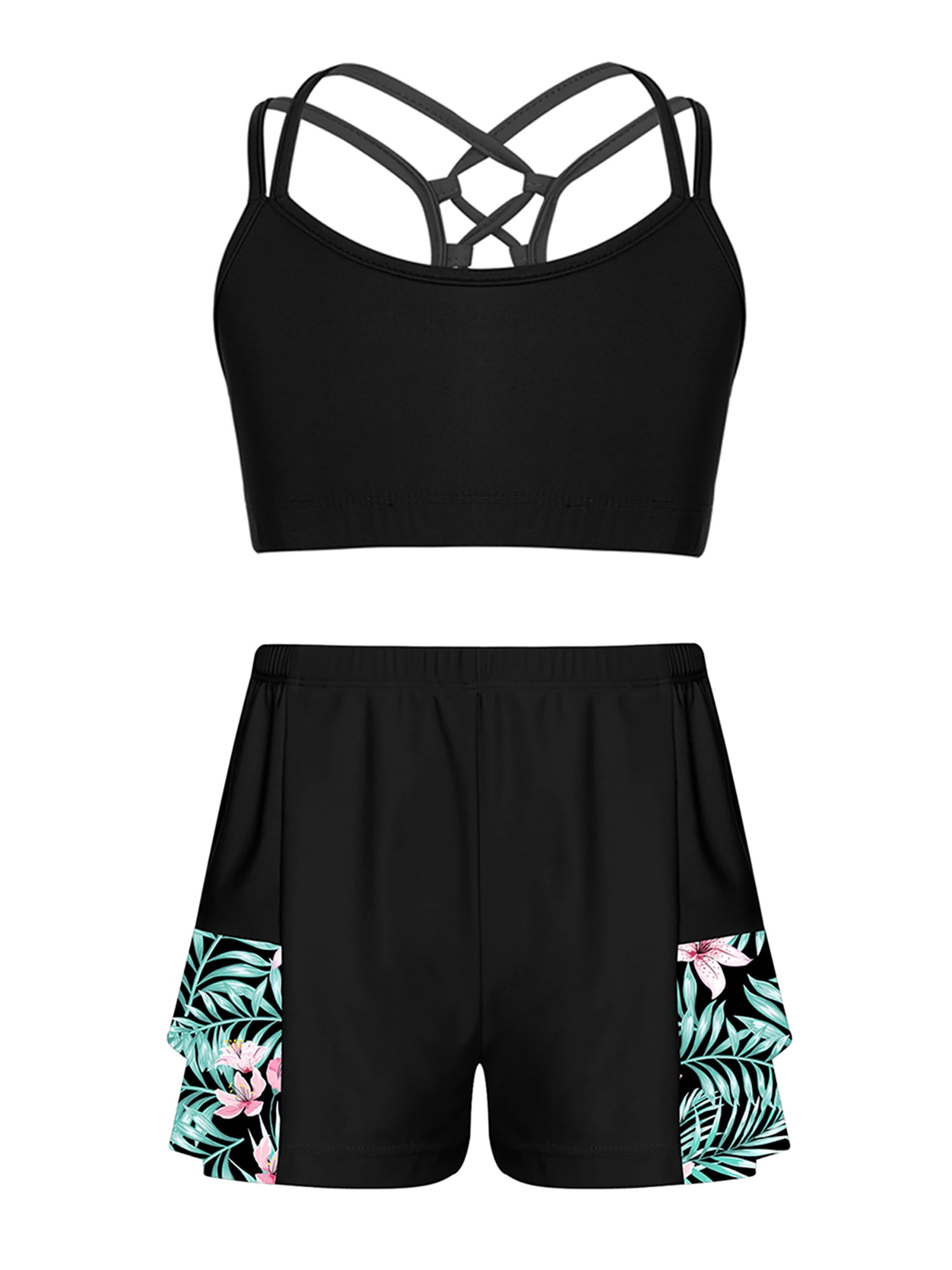 vastwit Teens Girls 2 Piece Tankini Swimsuit Solid Colour Swim Tops ...