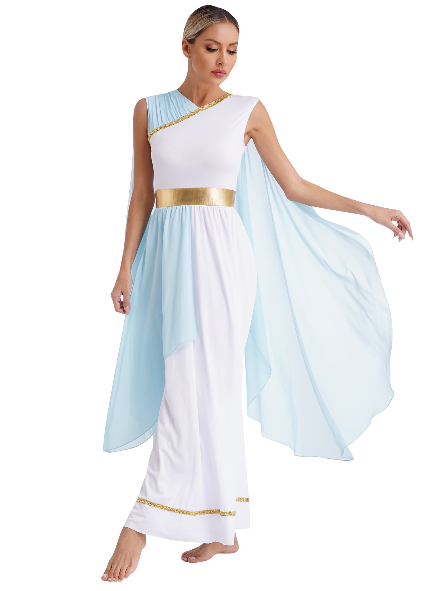 vastwit Woman Greek Toga Dress White Empress Dresses Athena Golden Trim ...
