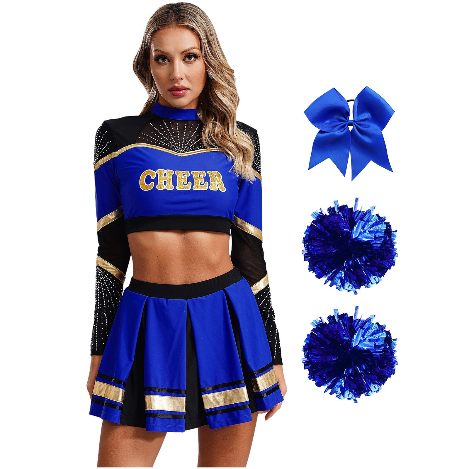 vastwit Women Cheer Leader Dance Crop Top with Skirt and Accessories ...