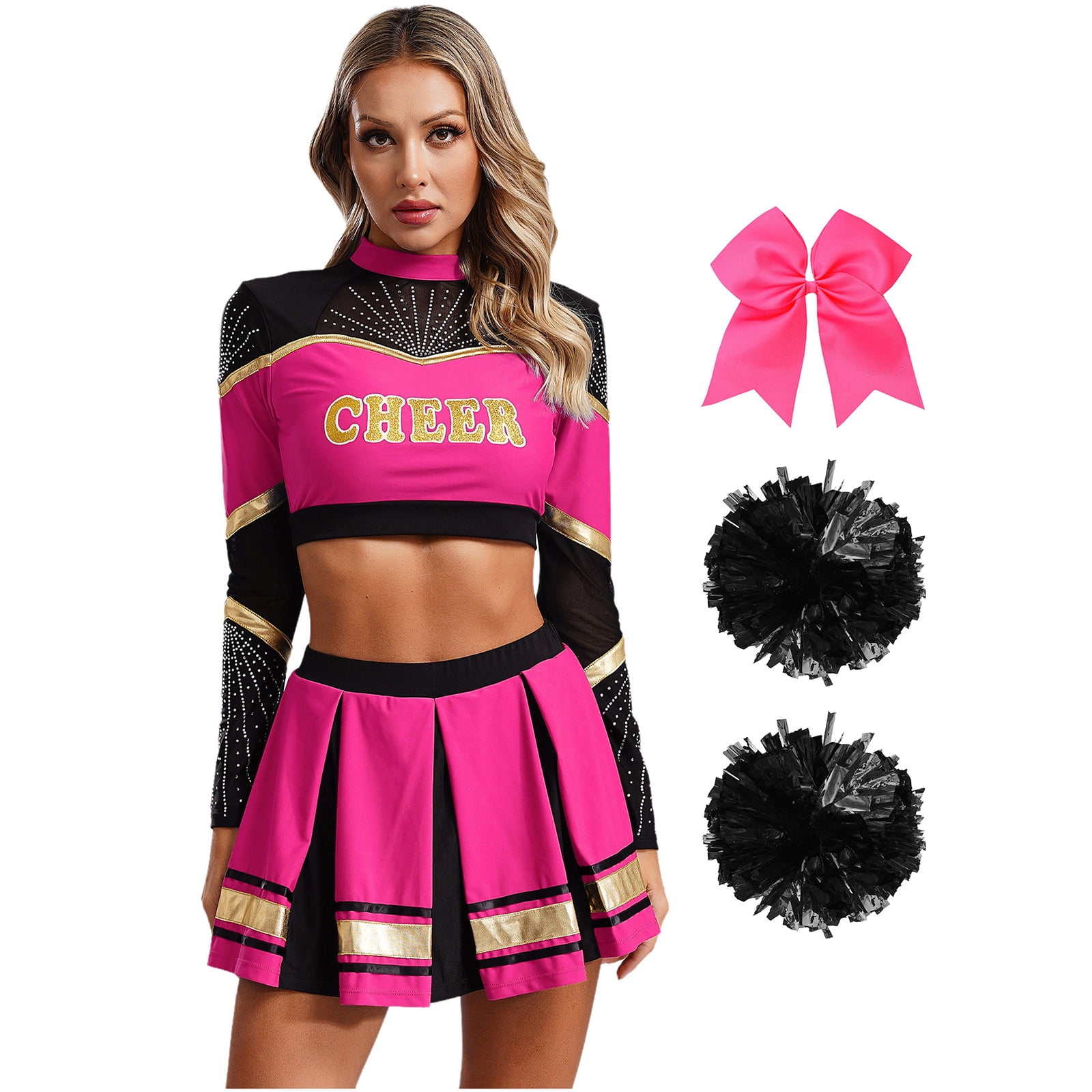 vastwit Women Cheer Leader Dance Crop Top with Skirt and Accessories ...