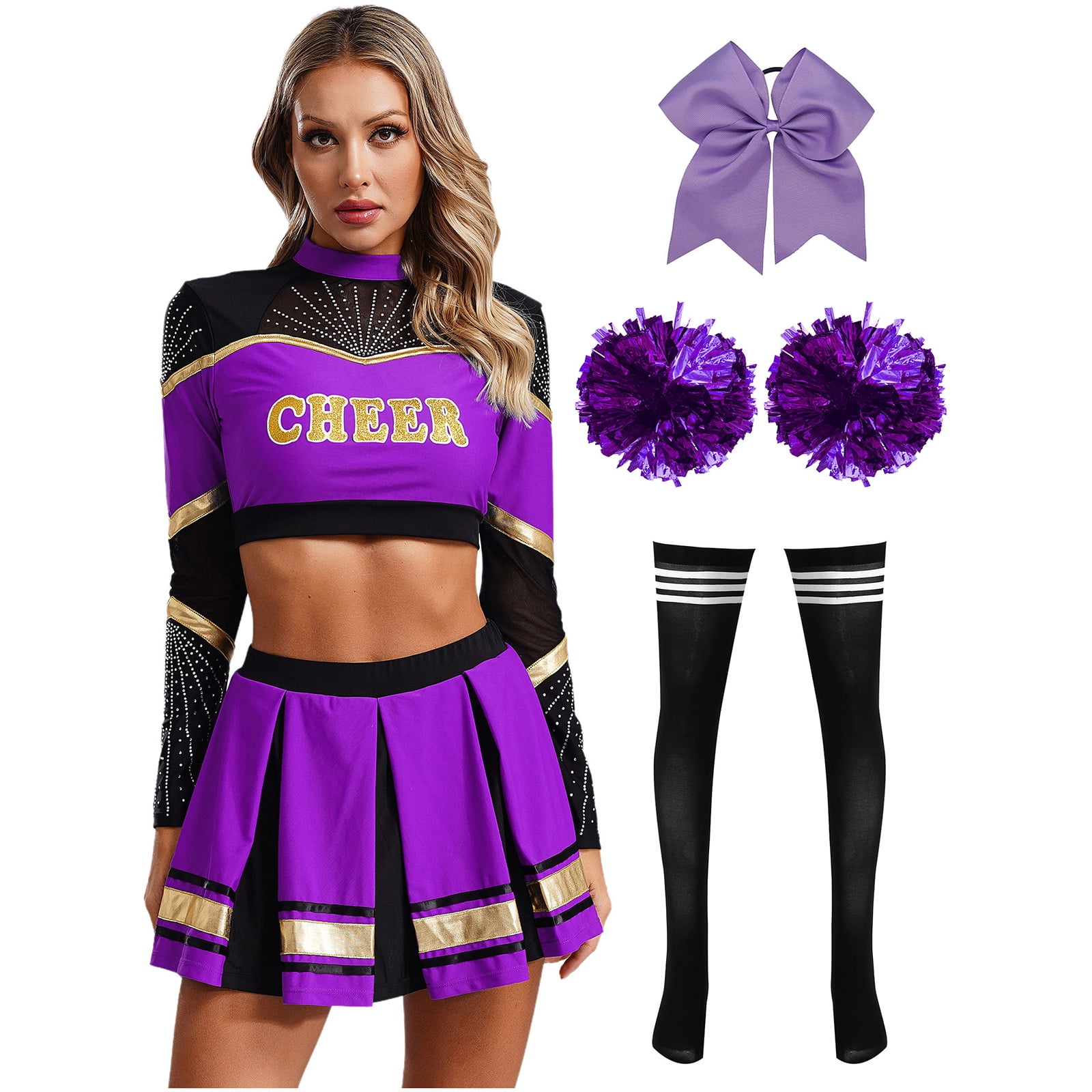 vastwit Women Cheer Leader Dance Crop Top with Skirt and Accessories ...