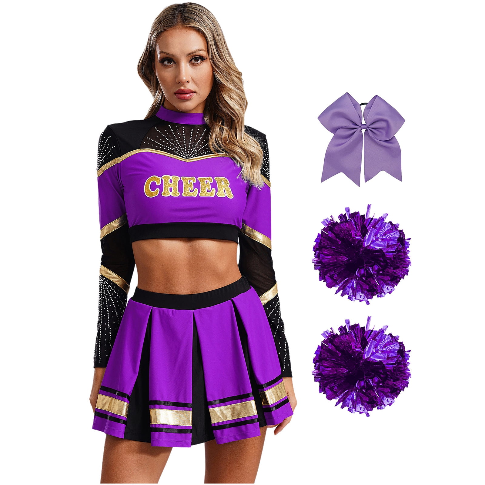 vastwit Women Cheer Leader Dance Crop Top with Skirt and Accessories ...