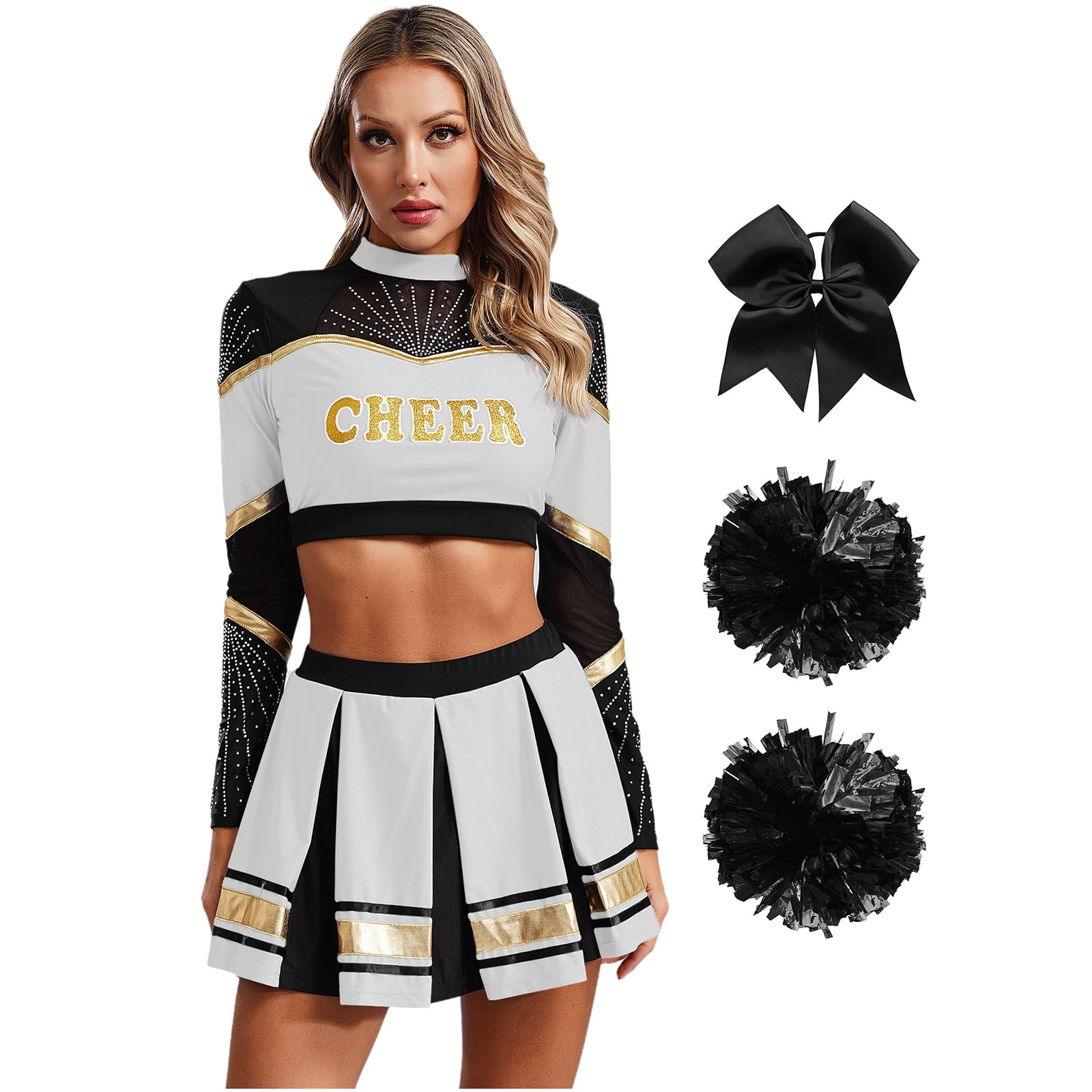 vastwit Women Cheer Leader Dance Crop Top with Skirt and Accessories ...