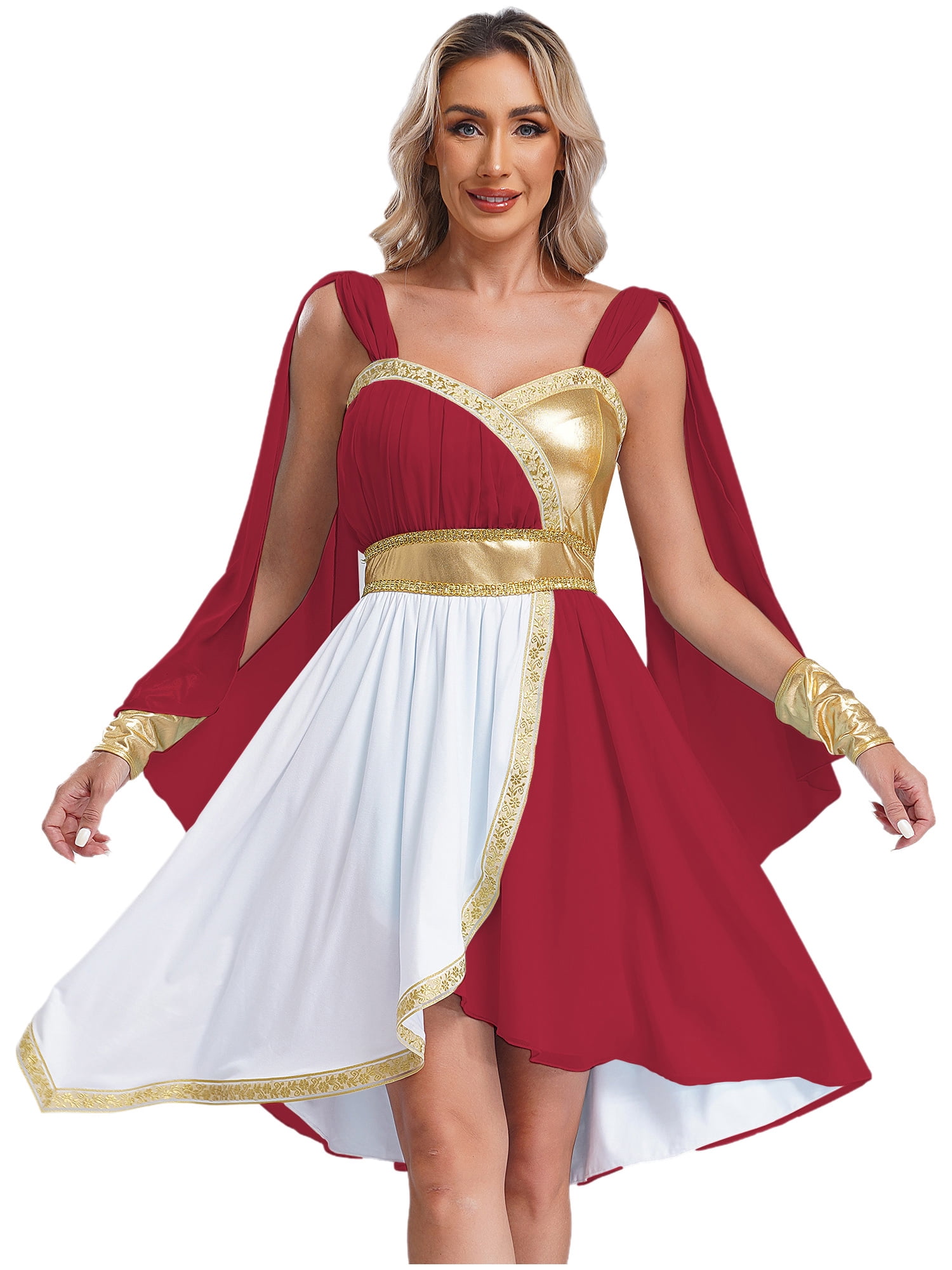 vastwit Women Greek Beauty Nymph Fancy Dress Roman Queen Ruffles Cape ...