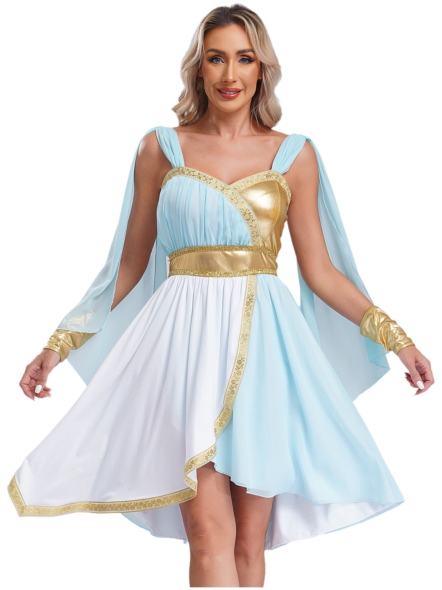 vastwit Women Greek Beauty Nymph Fancy Dress Roman Queen Ruffles Cape ...