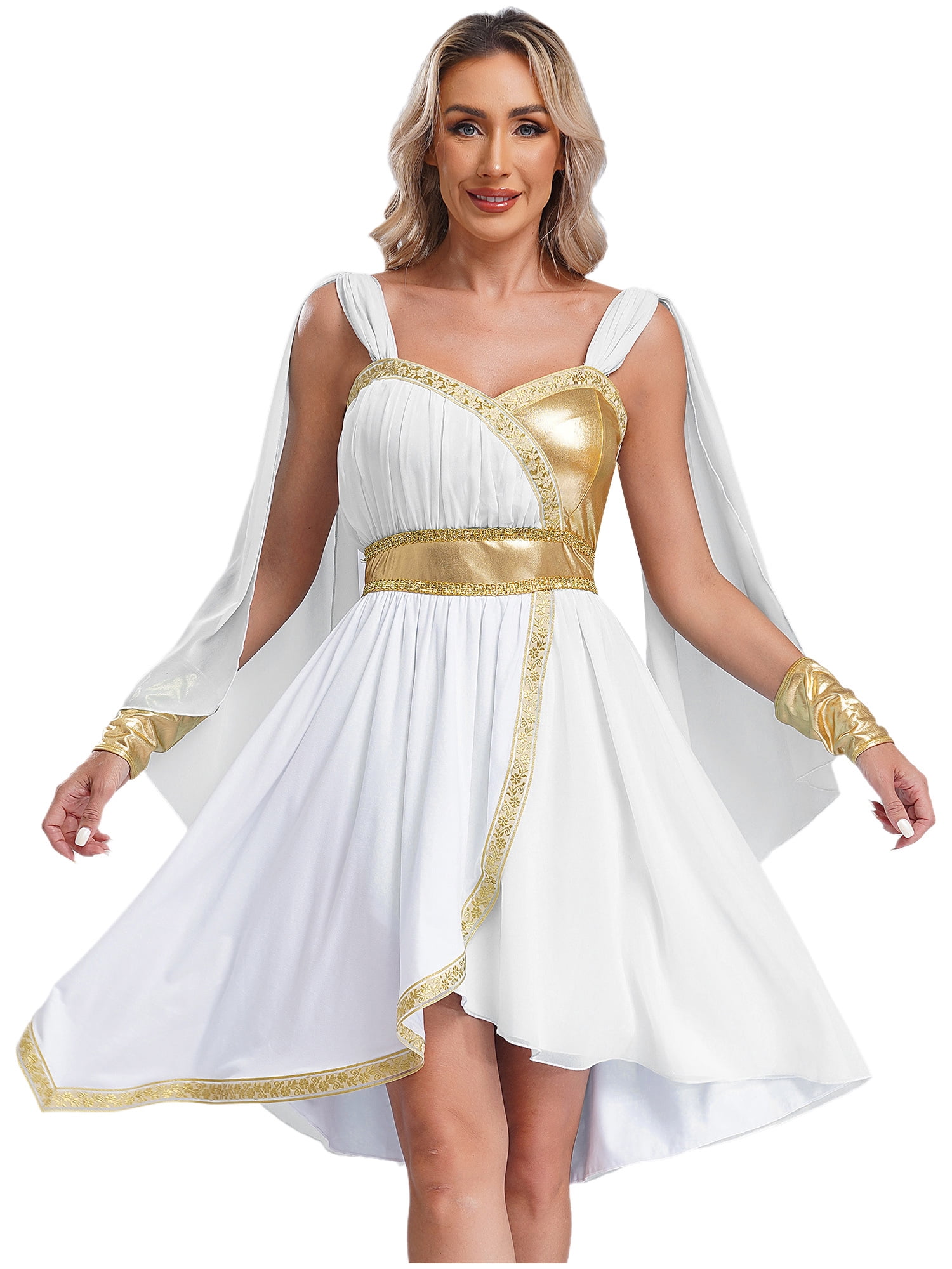 vastwit Women Greek Beauty Nymph Fancy Dress Roman Queen Ruffles Cape ...