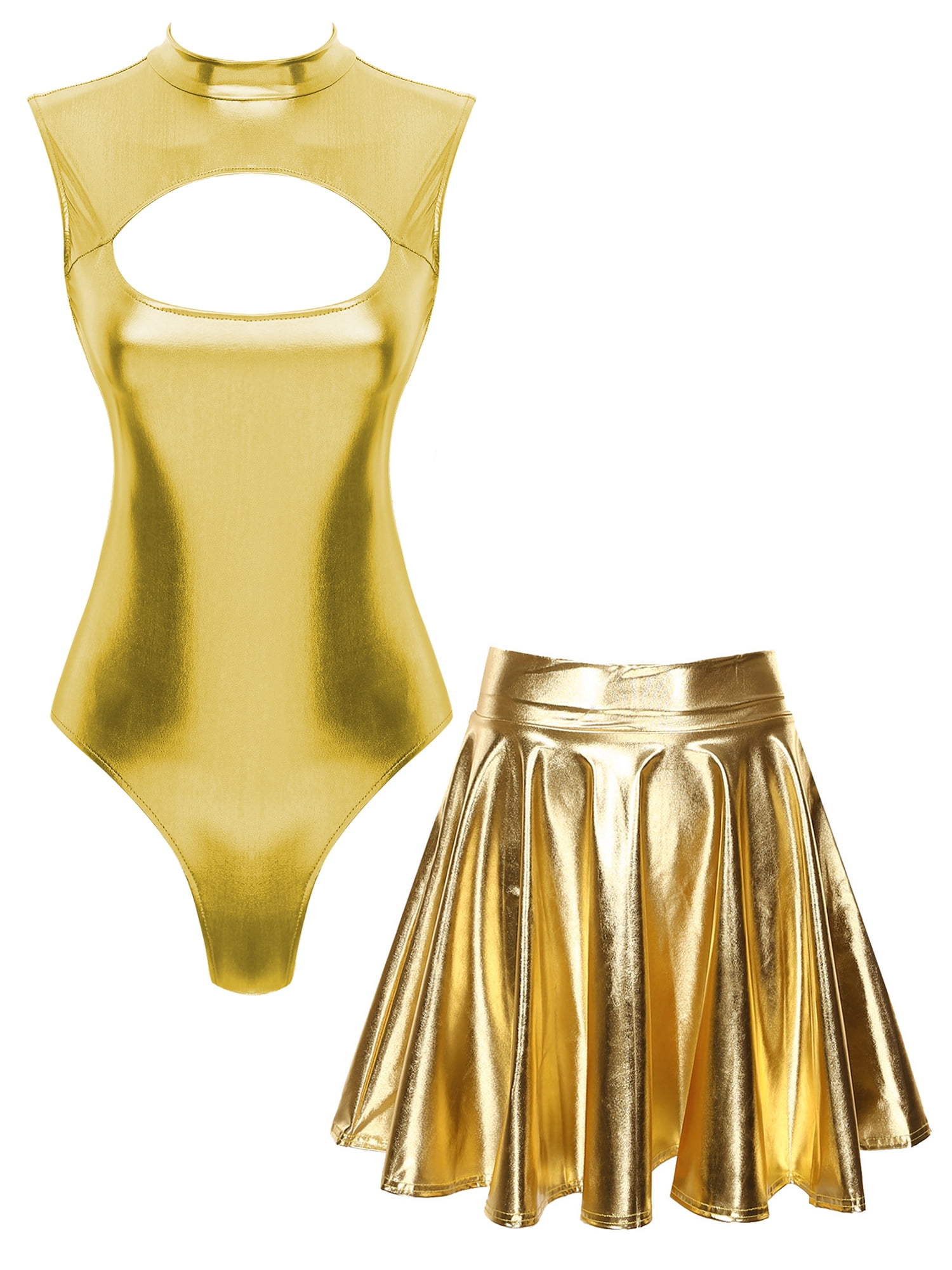 vastwit Women Rave Outfit Sets 2 Pcs Holographic Bodysuits with Mini ...