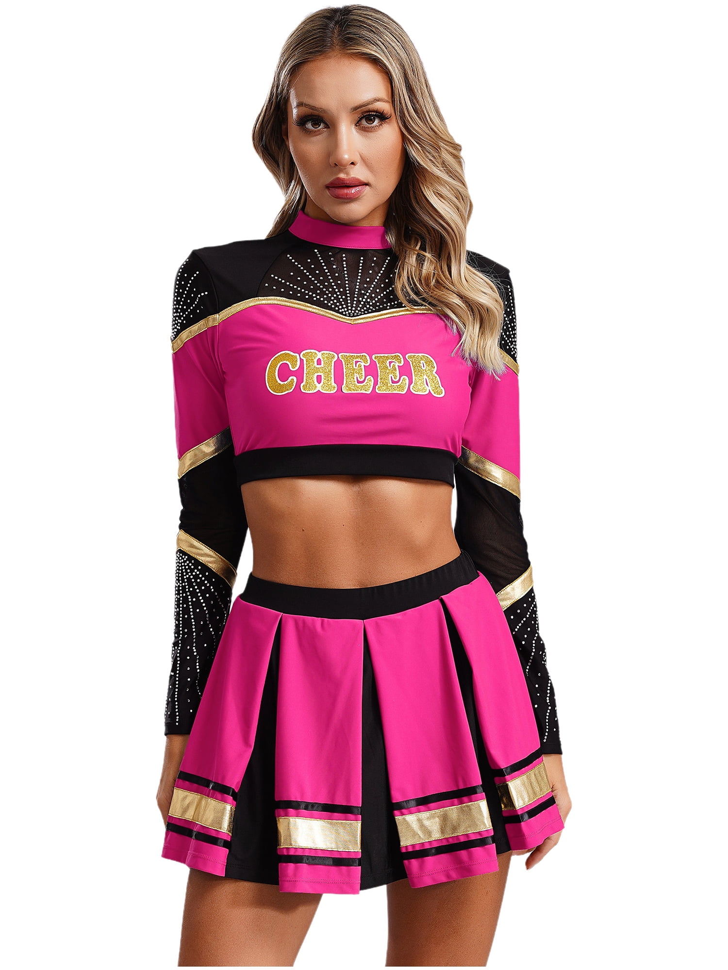 vastwit Women Schoolgirl Cheerleading Team Uniform Long Sleeve Crop ...