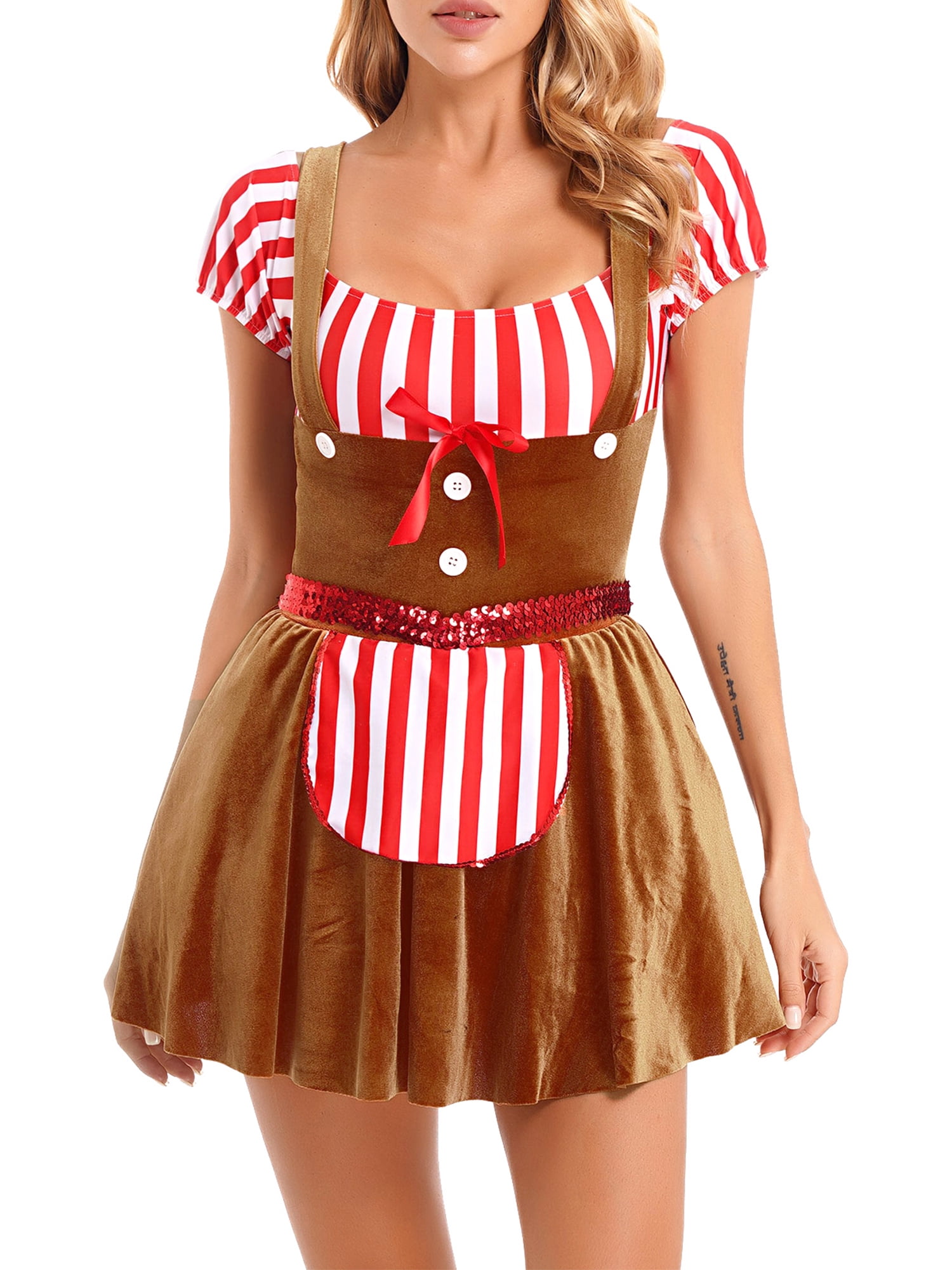 vastwit Women's Gingerbread Man Dress Christmas Candy Cane Striped ...