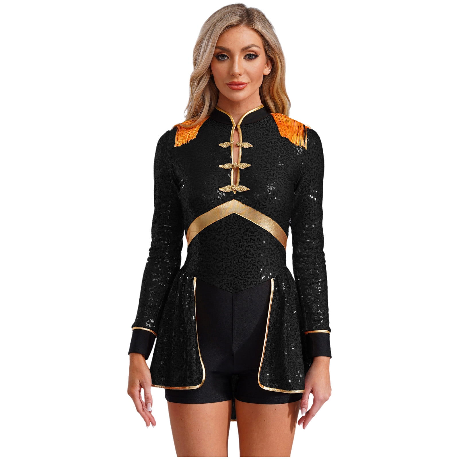 vastwit Women's Sequins Circus Ringmaster Outfits Shiny Skirted Rompers ...