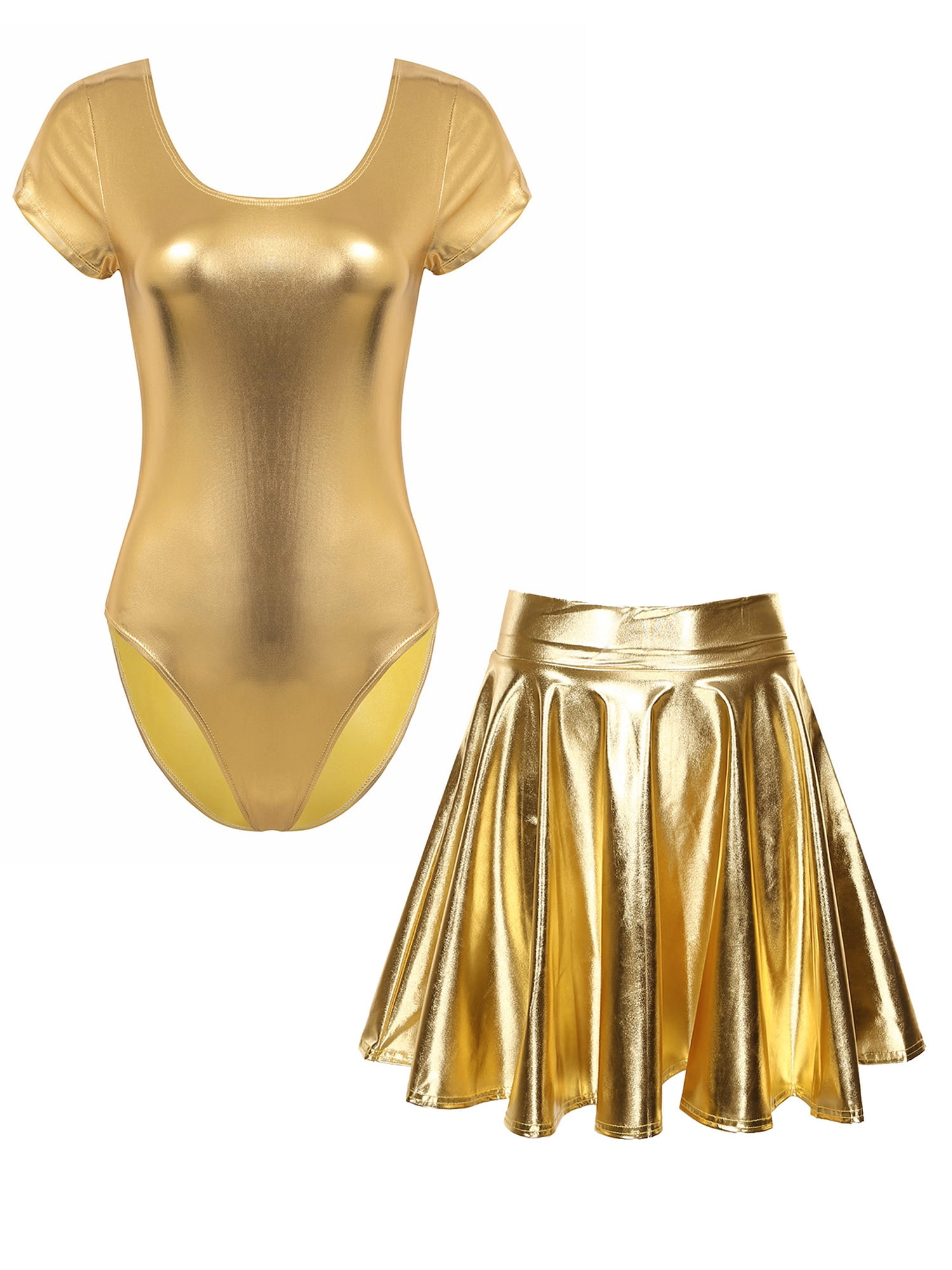 vastwit Women's Shiny Metallic Gymnastics Dance Leotard with Flared ...