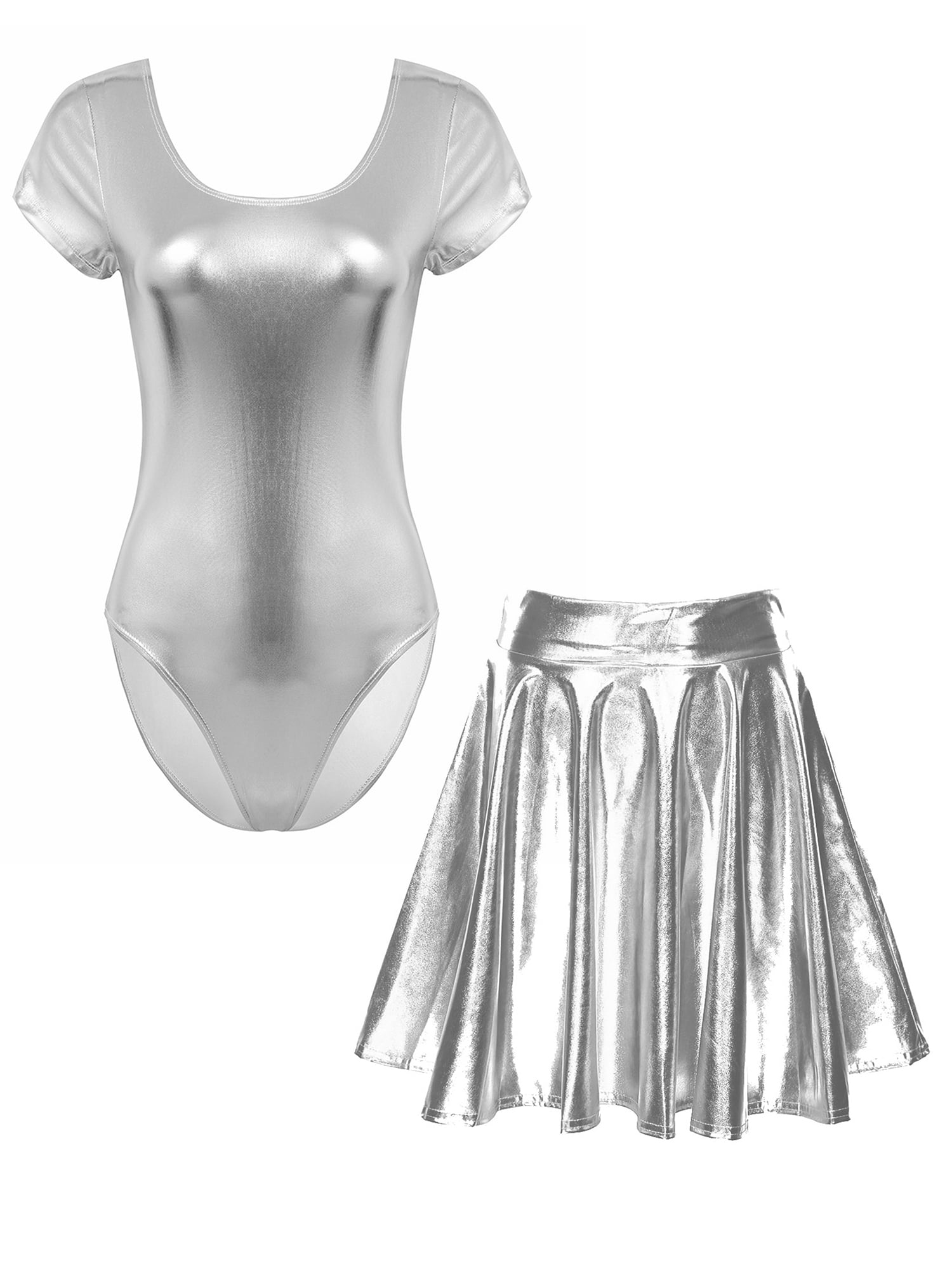 vastwit Women's Shiny Metallic Gymnastics Dance Leotard with Flared ...