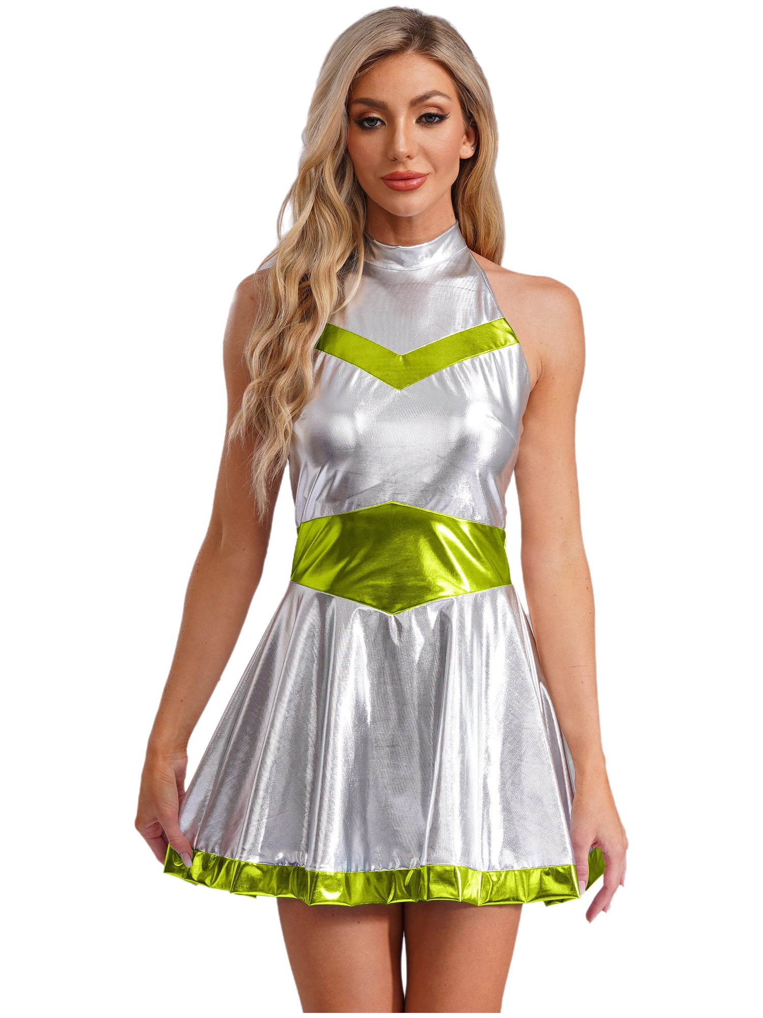vastwit Women's Space Alien Dress Shiny Metallic Astronaut Dress Stage ...