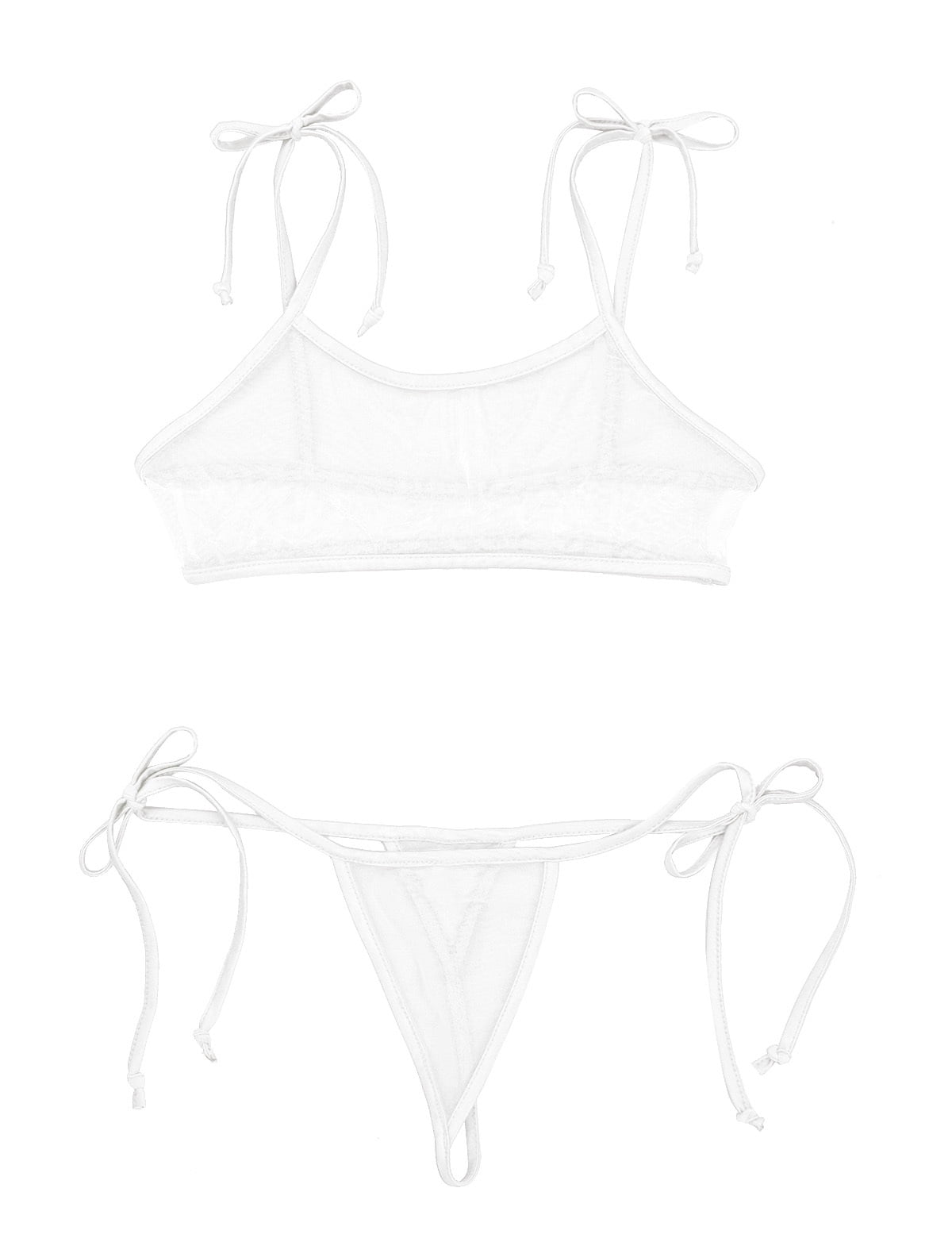 Vastwit Womens See Through Bikini Swimsuit Set Micro Mesh Cami Bra Top G String Thong Swimwear