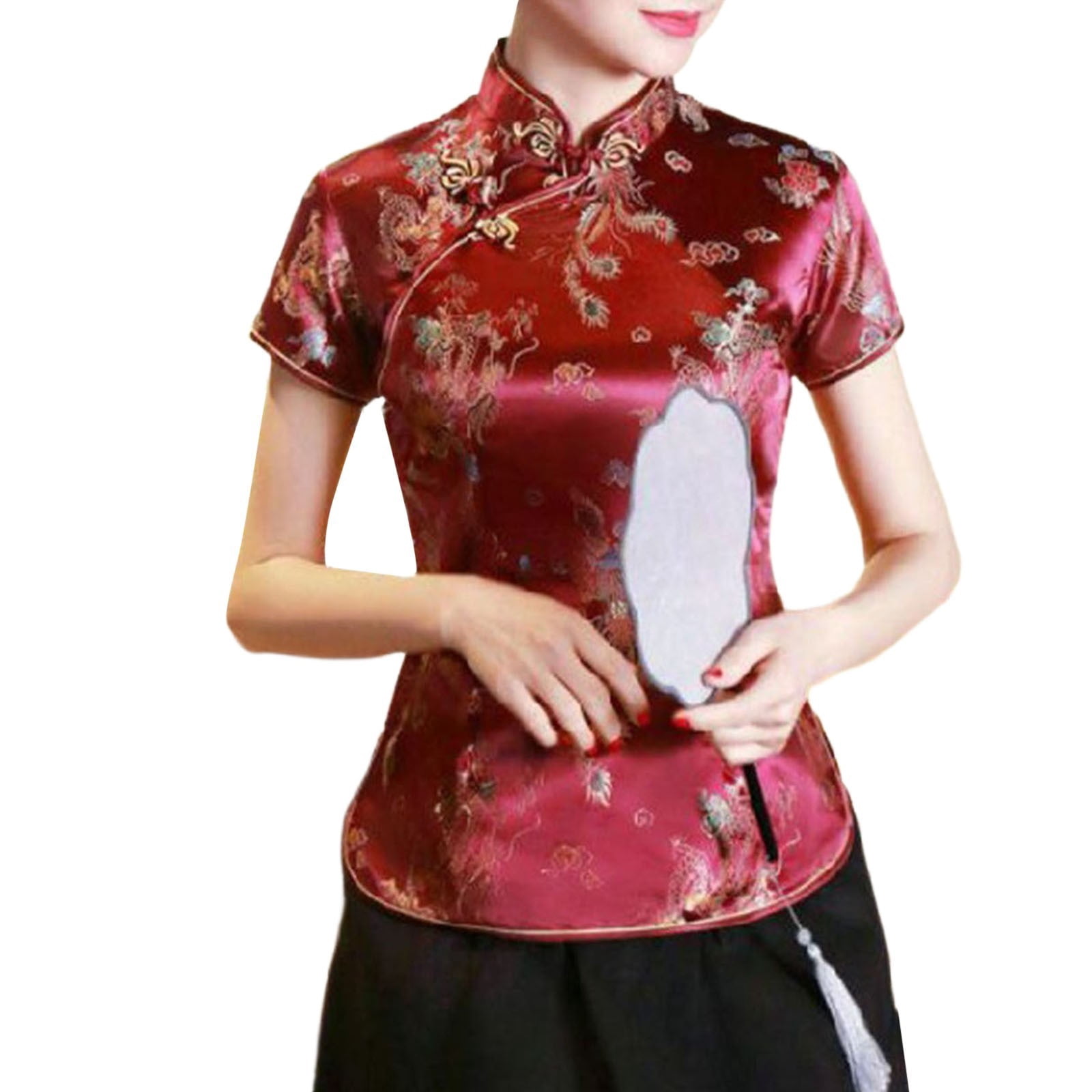 vauyc Women's T-Shirts Chinese Cheongsam Shirt Short Sleeve Mandarin ...
