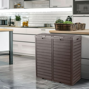 Dextrus Outdoor Large Resin Trash Bins Dual Compartments, 62 Gallon ...