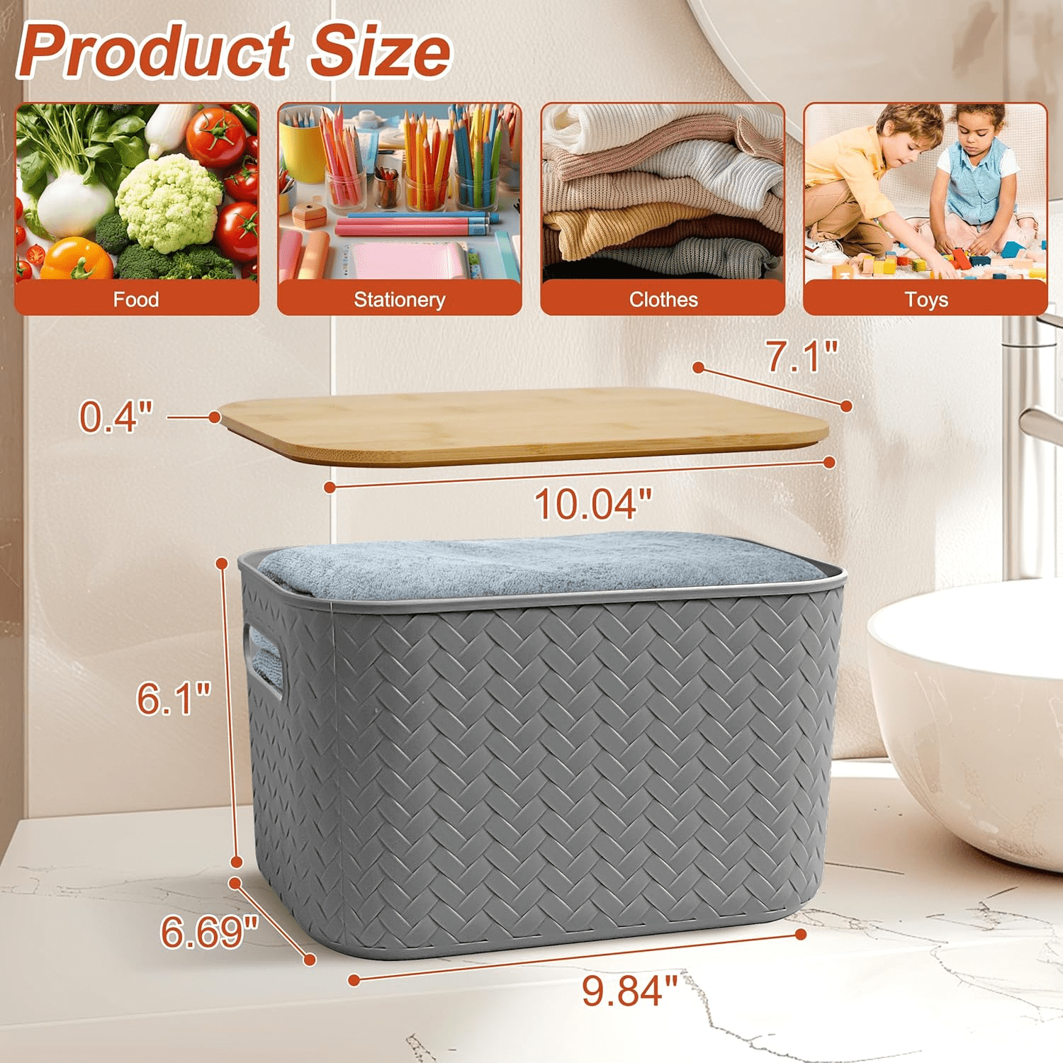 vbfgybxny 4 Packs Plastic Storage Bins with Bamboo Lids Stackable ...