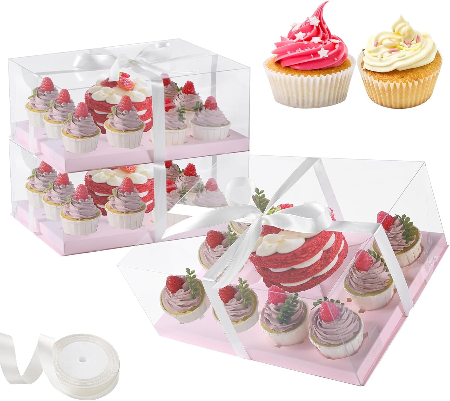vbfgybxny 9 Pcs Clear Cupcake Boxes Combo Cakes and Cupcakes 1+4 Bento ...