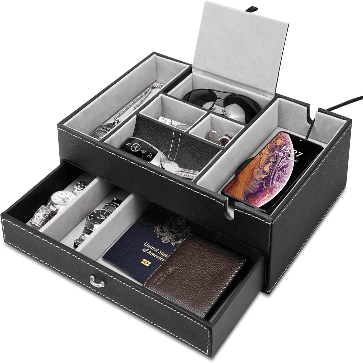 vbfgybxny Baoyun Valet Tray for Men 2 Layers Nightstand Organizers for ...