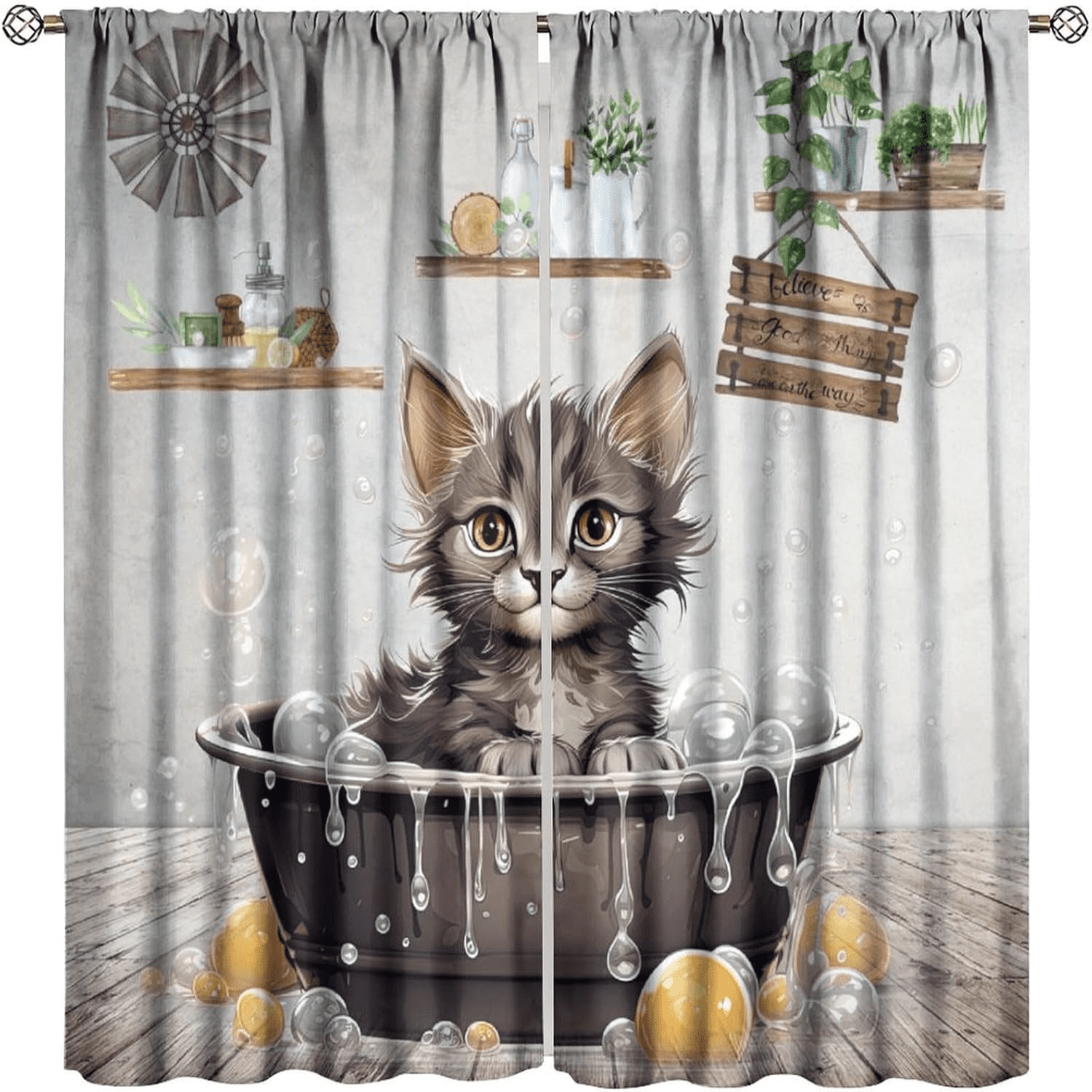 vbfgybxny Bohemian Minimalism Cat Curtains Cute Kitten in Different ...