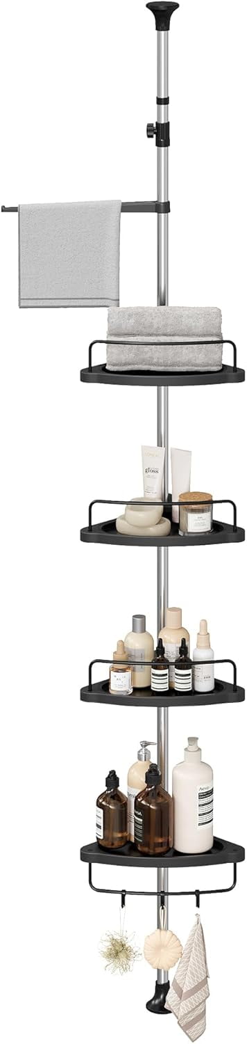 vbfgybxny Corner Shower Caddy Tension Pole 4-Tier Rust-Resistant Shower Organizer Shower Shelf ...