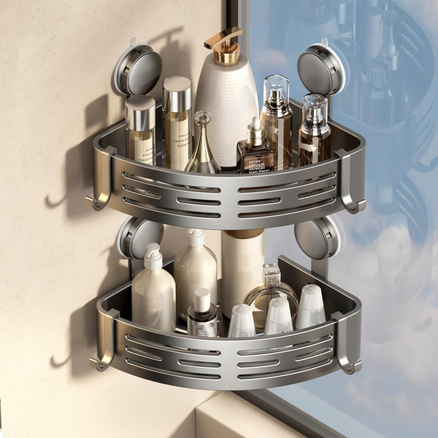 vbfgybxny Corner Shower Caddy with Razor Holder Adhesive Shower Shelf ...