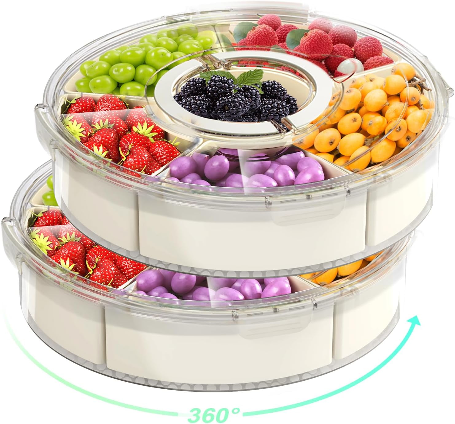 vbfgybxny Divided Rotating Serving Tray with Lid and Handle Portable ...