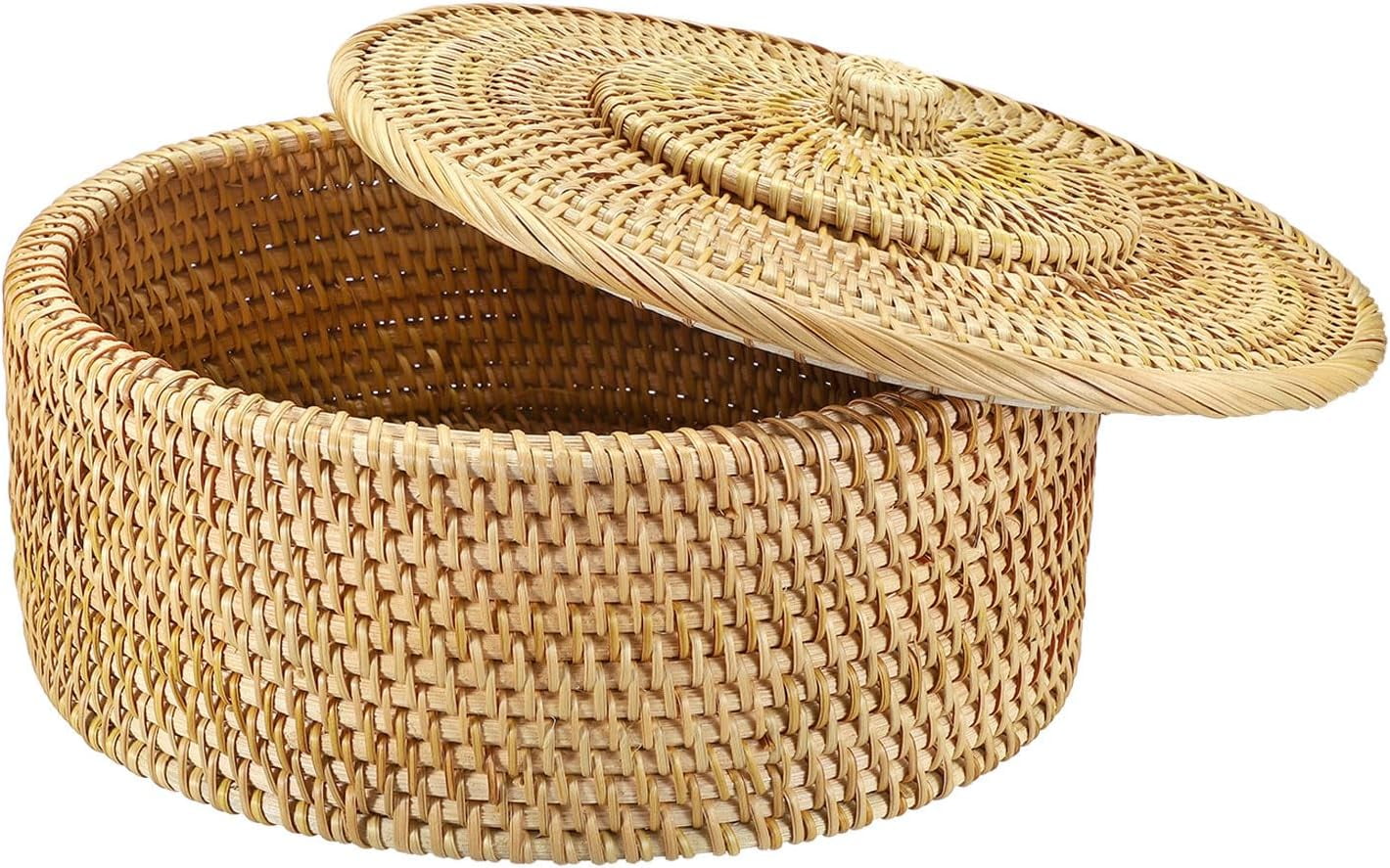 vbfgybxny Round Rattan Boxes with Lid Woven Wicker Storage Basket Bin ...