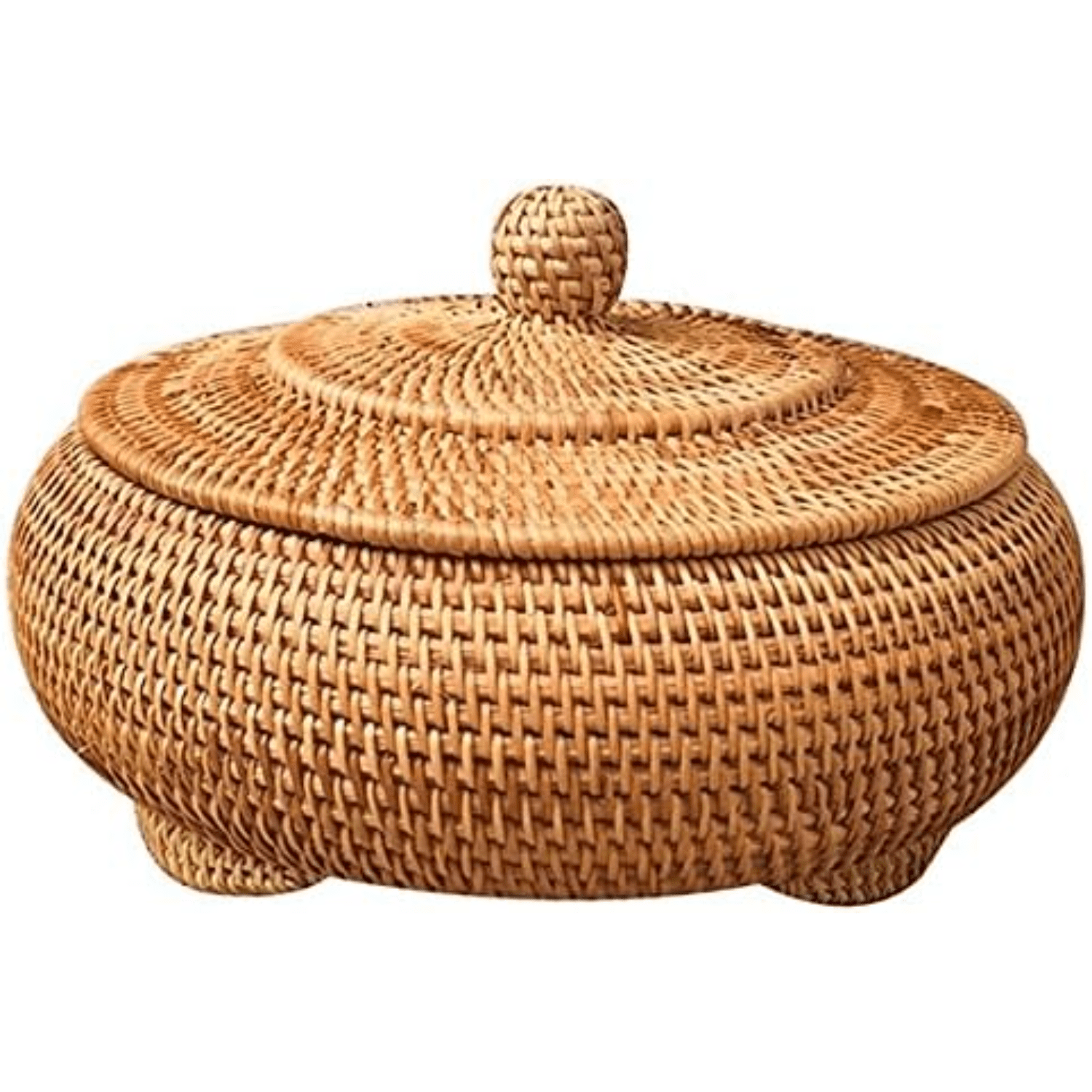 vbfgybxny Round Rattan Boxes with Lid Hand-Woven Multi-Purpose Wicker ...
