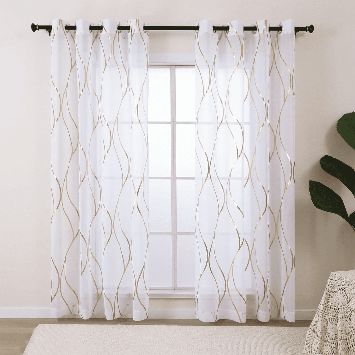 vbfgybxny Silver and Sheer Curtains 72 Inch Length 2 Panels Set for ...