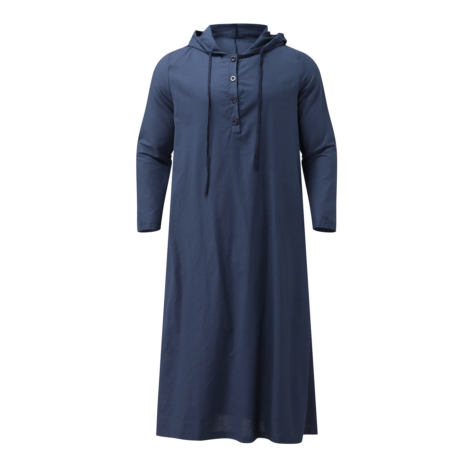 vbnergoie Men's Casual Solid Hooded Robe Long Sleeve Button Pocket ...