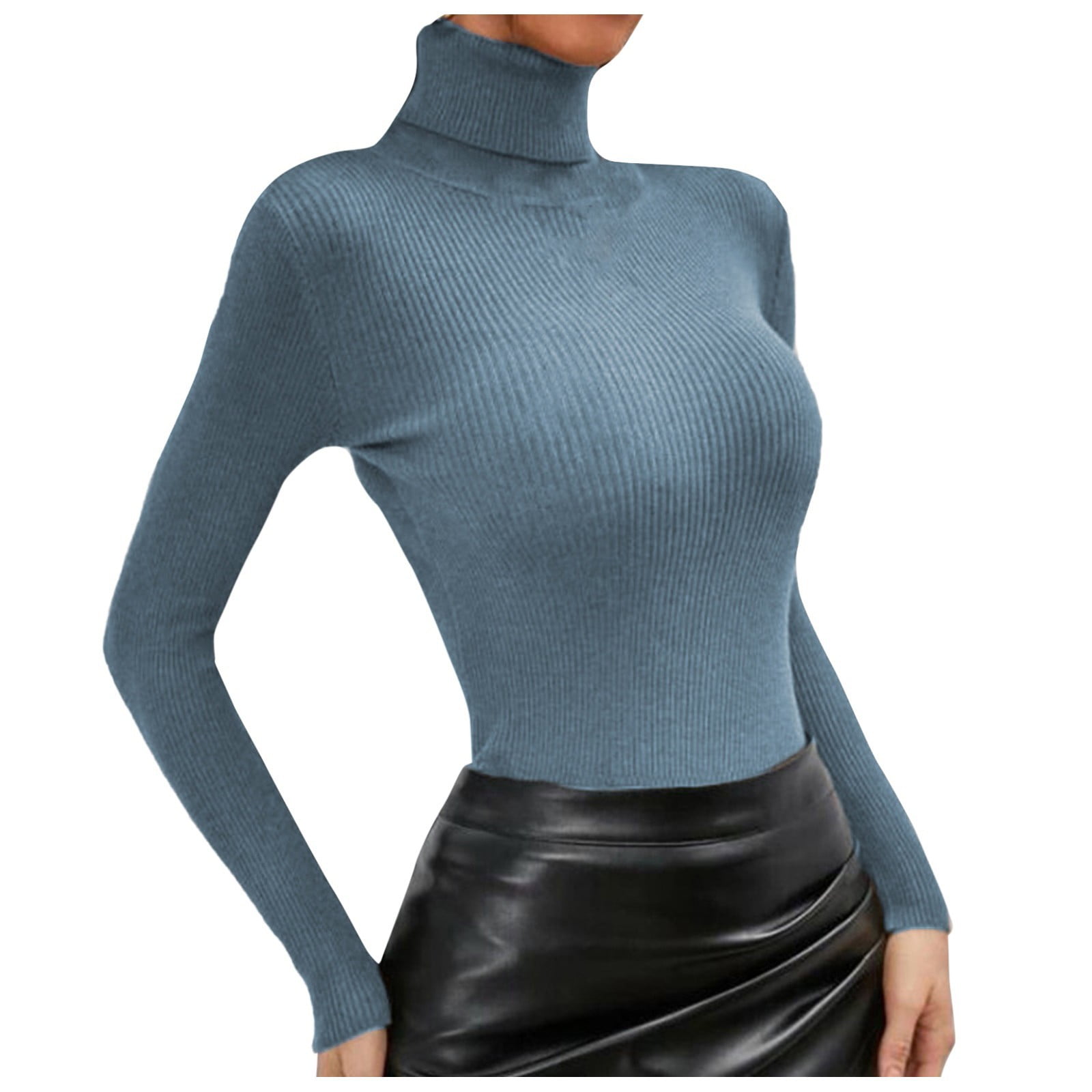vbnergoie Women Knitted Sweater Solid Color High Neck Bottoming ...