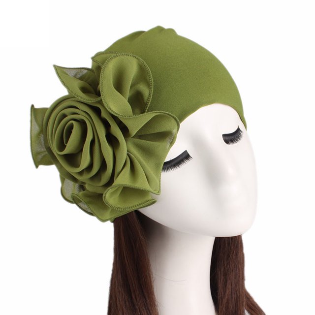 vbnergoie Women Ladies Retro Big Flowers Hat Turban Hat Cap Pile Cap ...
