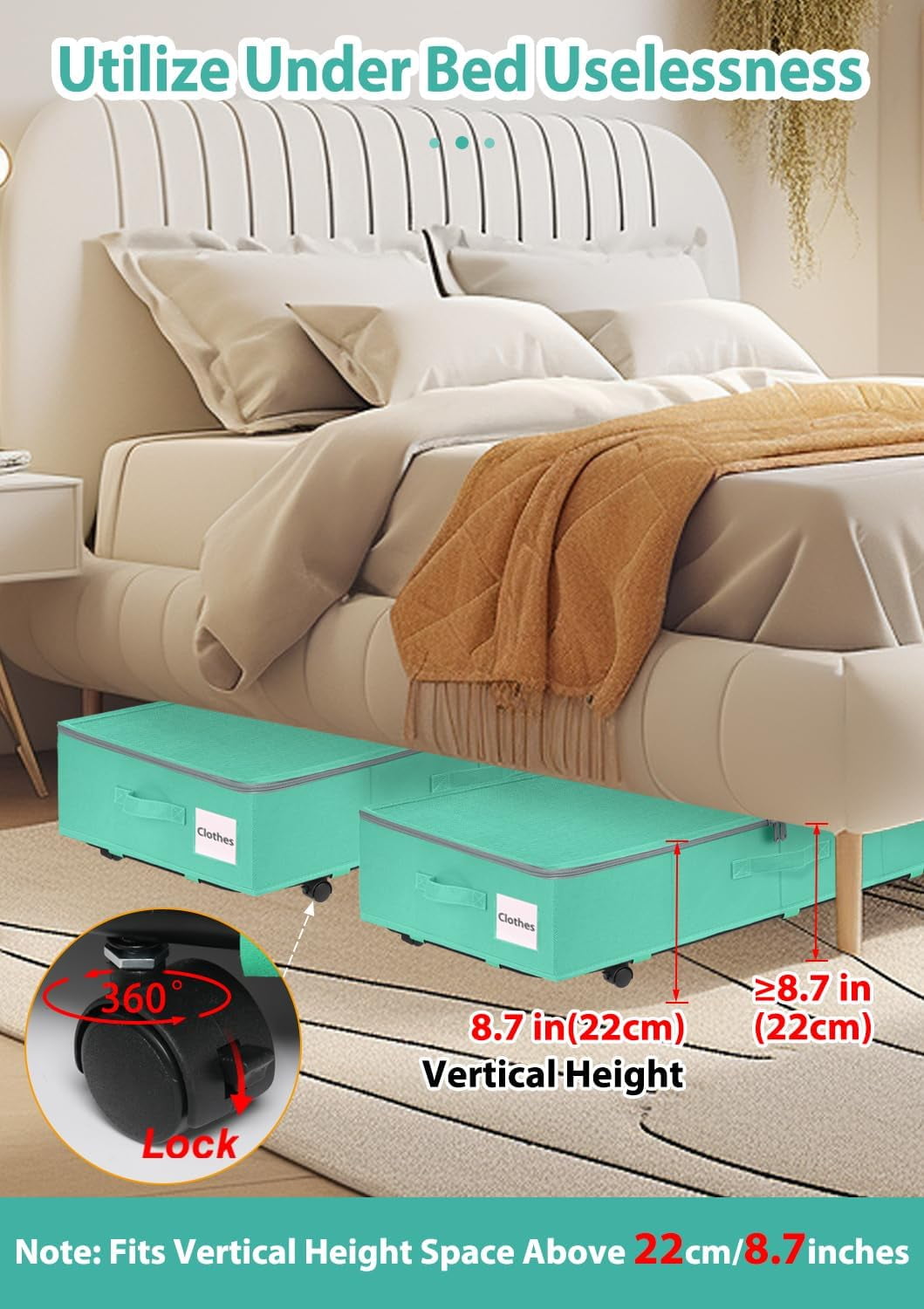 vbswyuop HCOCM Under Bed Storage With Wheels & Lid 48l Rolling Underbed ...