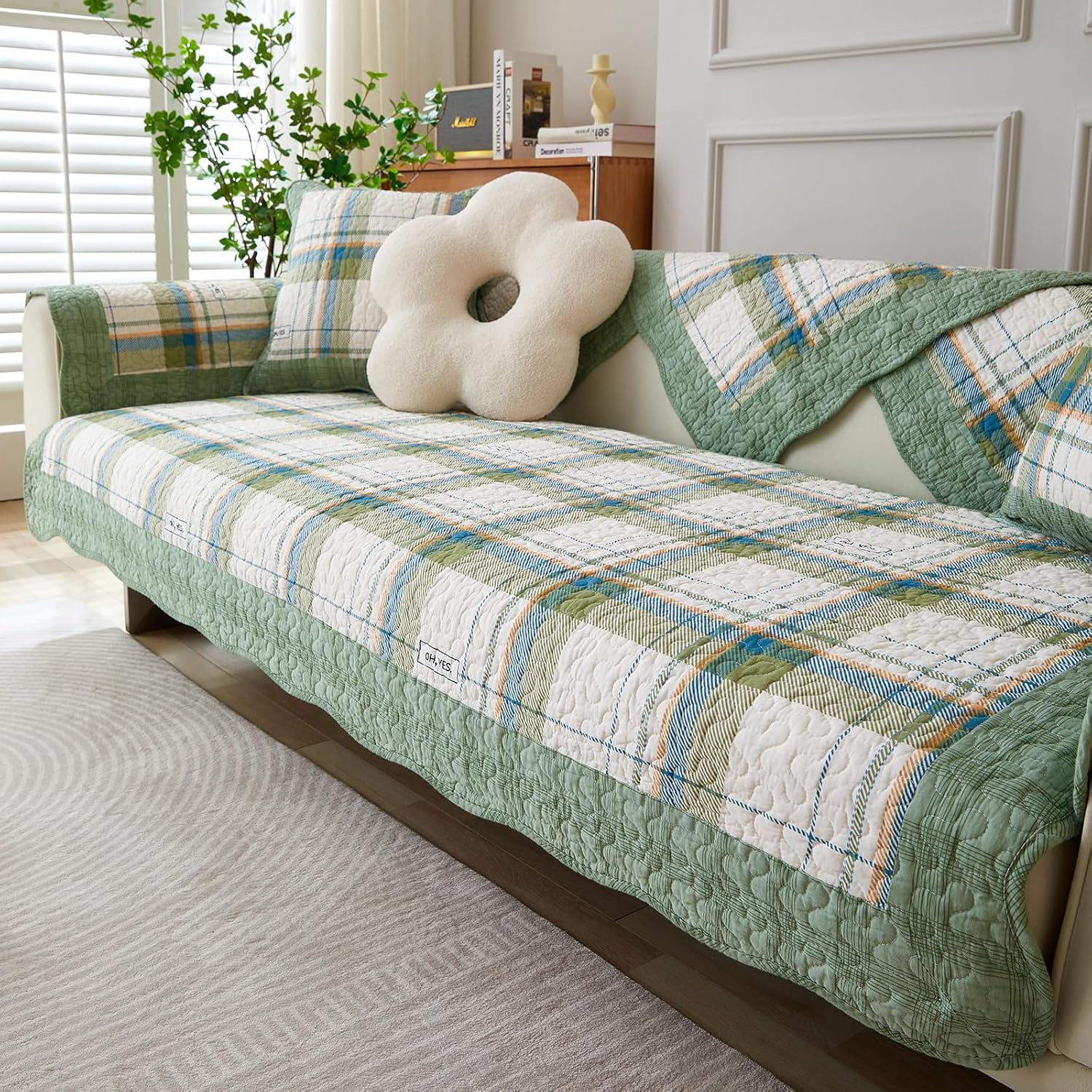 vctops Farmhouse Buffalo Check Plaid Cotton Sofa Couch Cover Patchwork ...