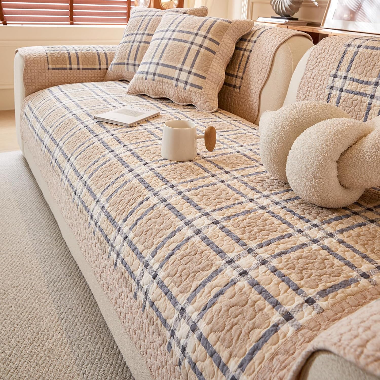 vctops Farmhouse Buffalo Check Plaid Cotton Sofa Couch Cover Patchwork ...