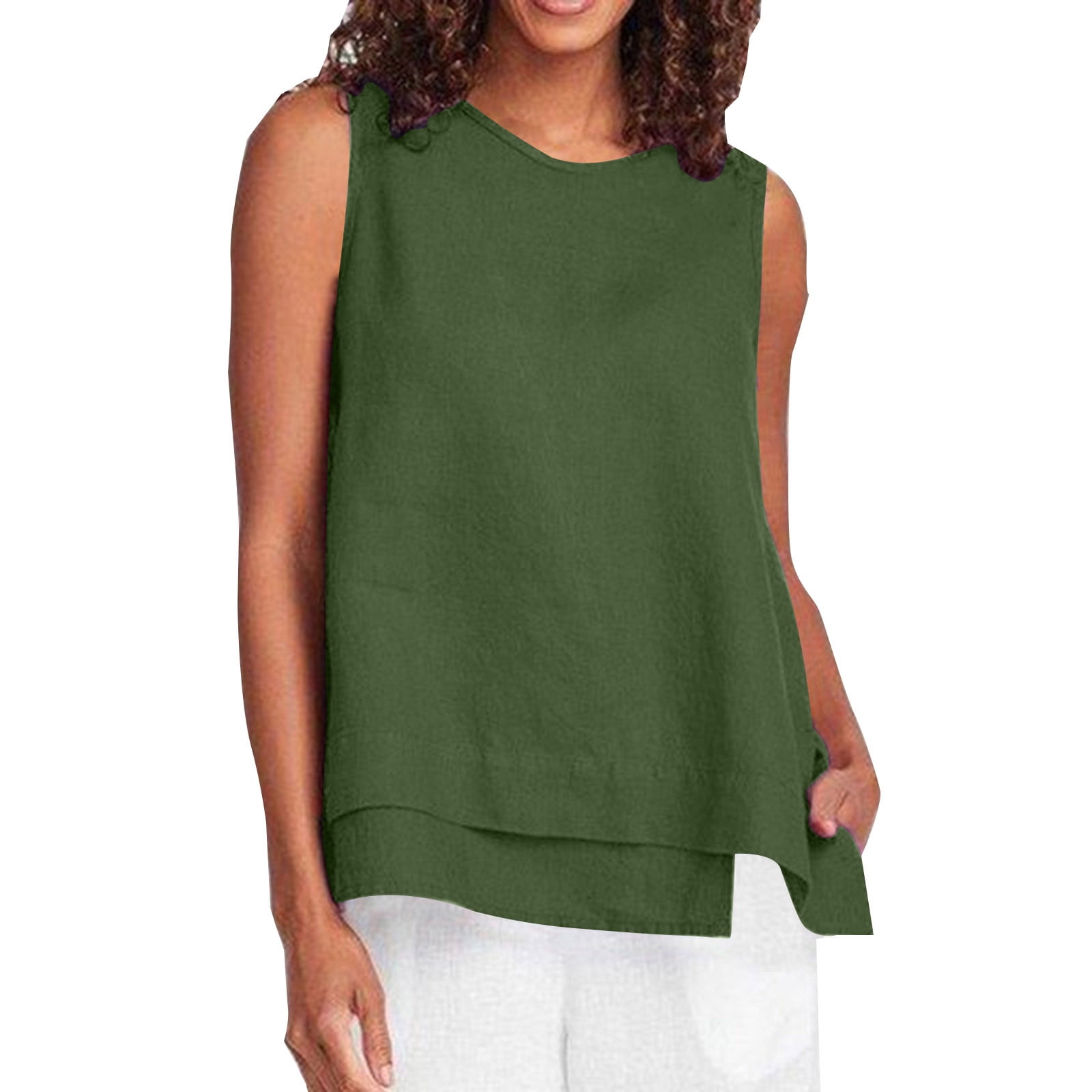 vdgthytj 2025 Women's Crew Neck Tank Tops Summer Sleeveless Blouse ...