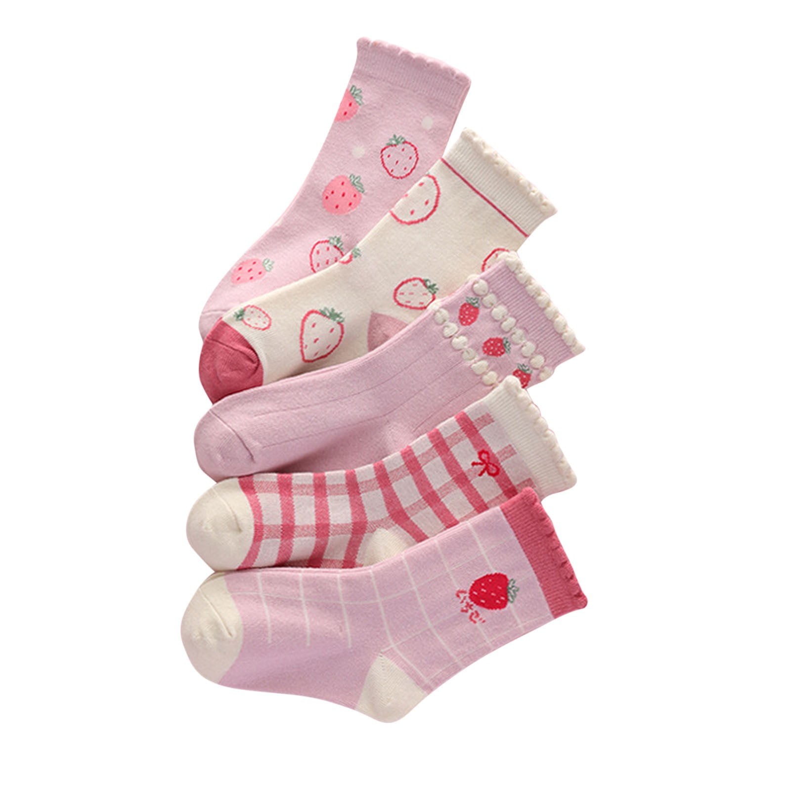 vdgthytj 5 Pairs Toddler Baby Girls Crew Sock Kids Frilly Cute Printed ...
