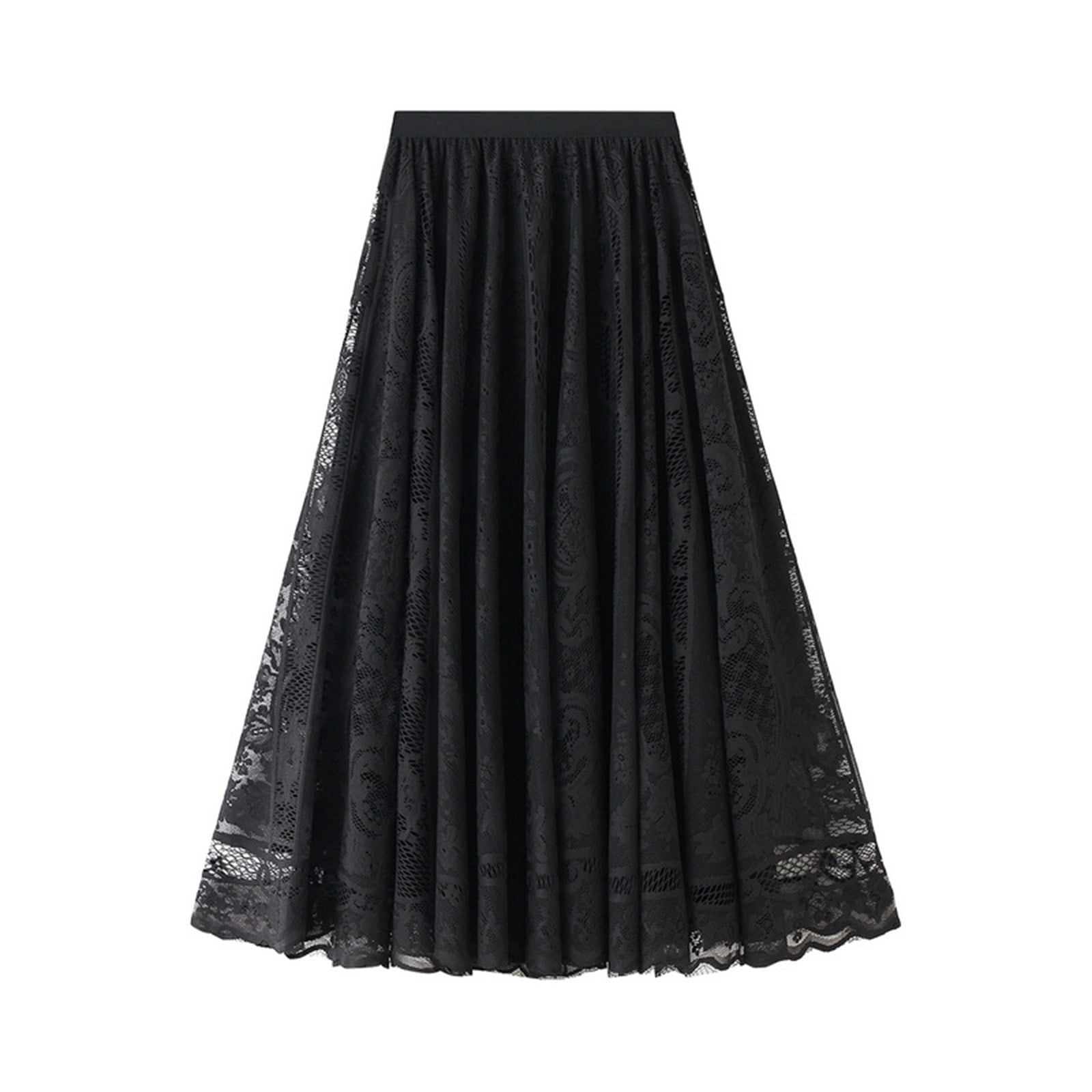 vdgthytj Long Pleated Skirts for Women Lace Eyelet A-Line Trendy Summer ...