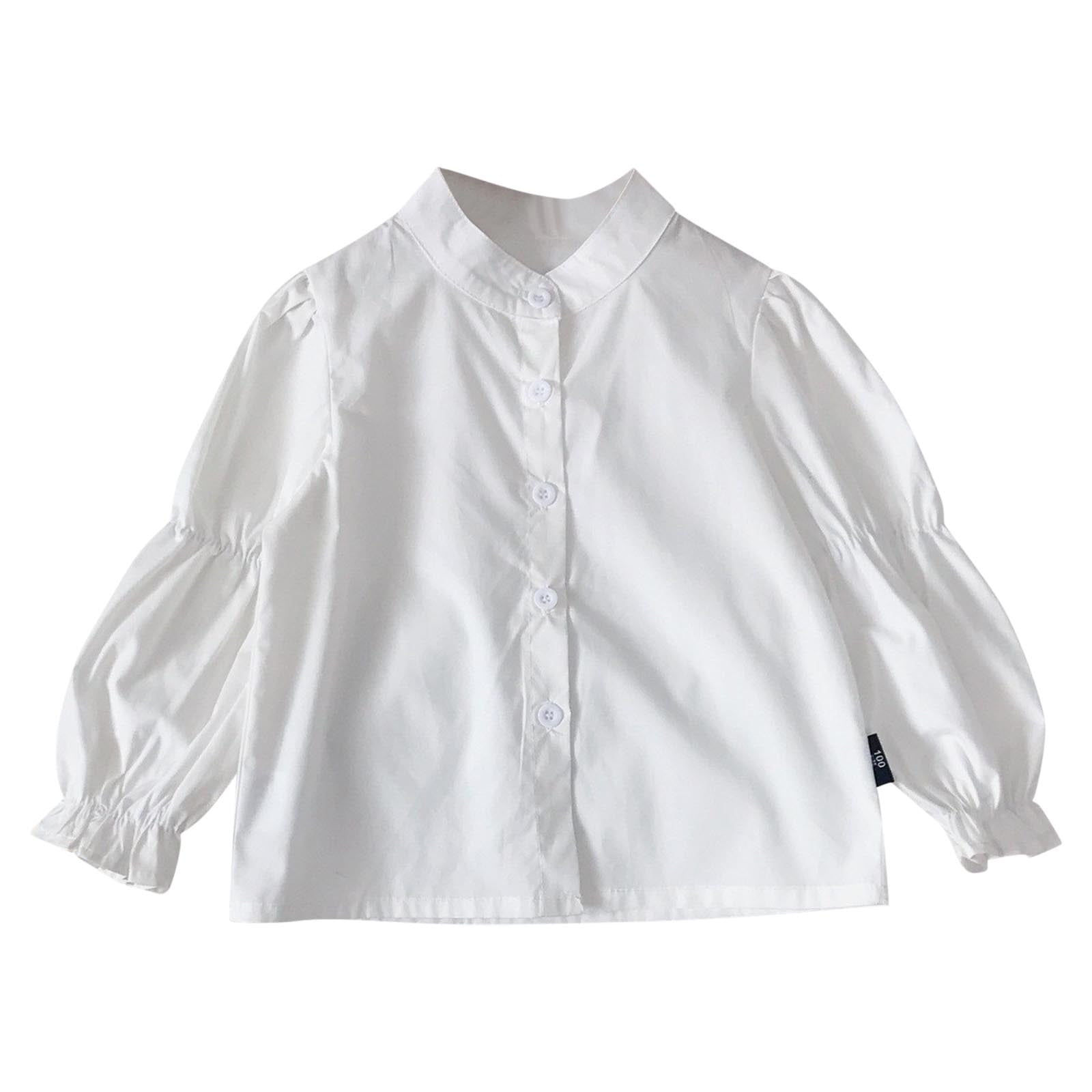 vdgthytj Toddler Girls Button down Shirts Kids Pleated Long Sleeve ...