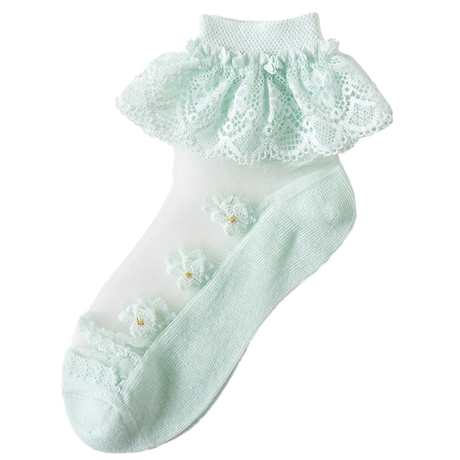 vdgthytj Toddler Girls Ruffle Lace Socks Floral Print Mesh Breathable ...