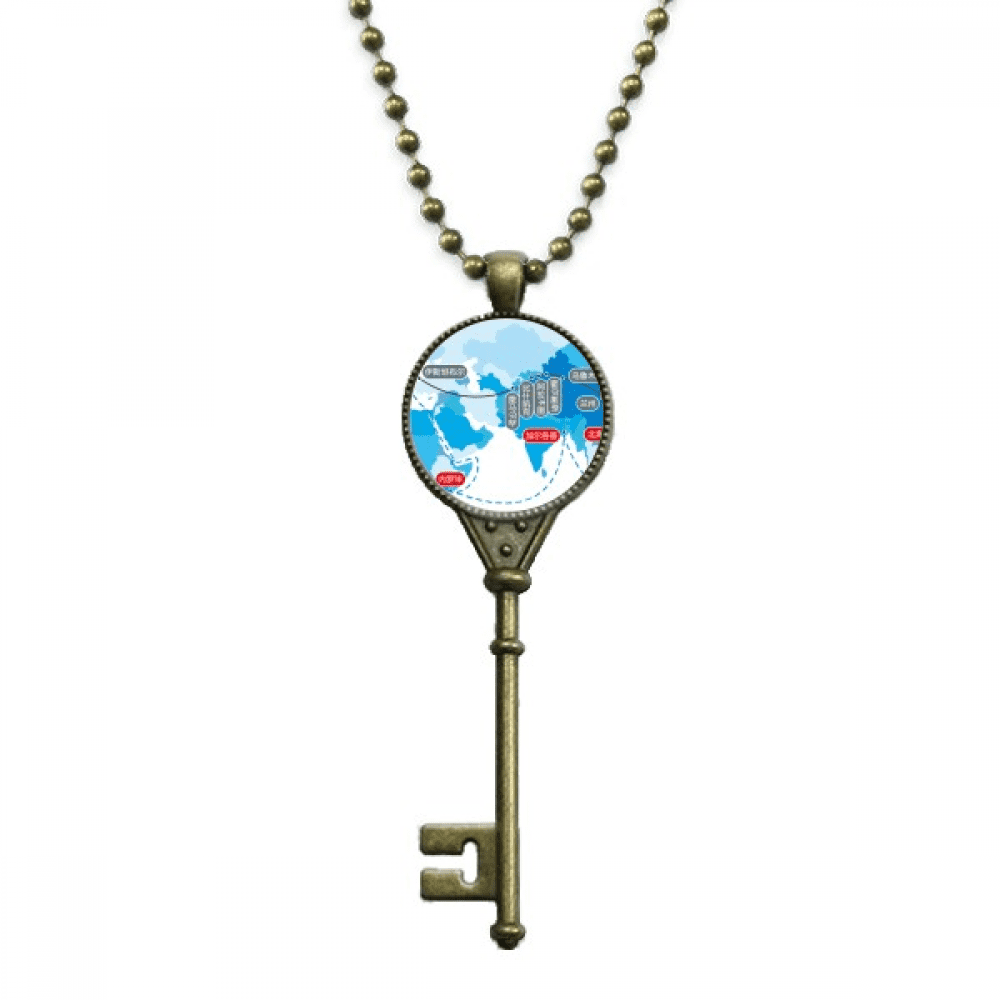 vector diagram journey silk road map key necklace pendant tray ...