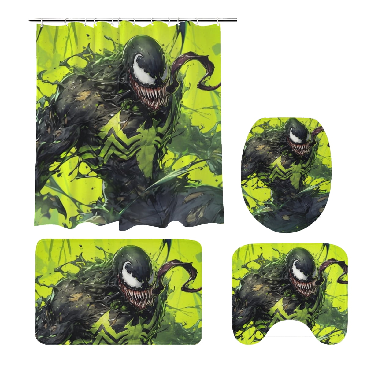 venom 4-Piece Shower Curtain Set with 12 Hooks with Non-Slip Rug Toilet ...