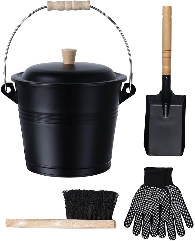 vensovo 1.5 Gallon Ash Bucket with Lid - Shovel, Broom, and Gloves ...