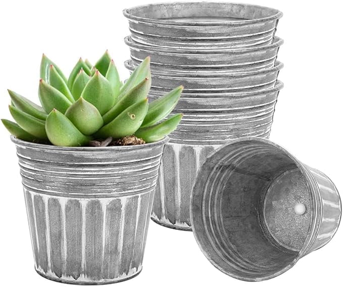vensovo 4 Inch Silver Metal Rustic Flower Pots - 6Pcs Small Galvanized ...