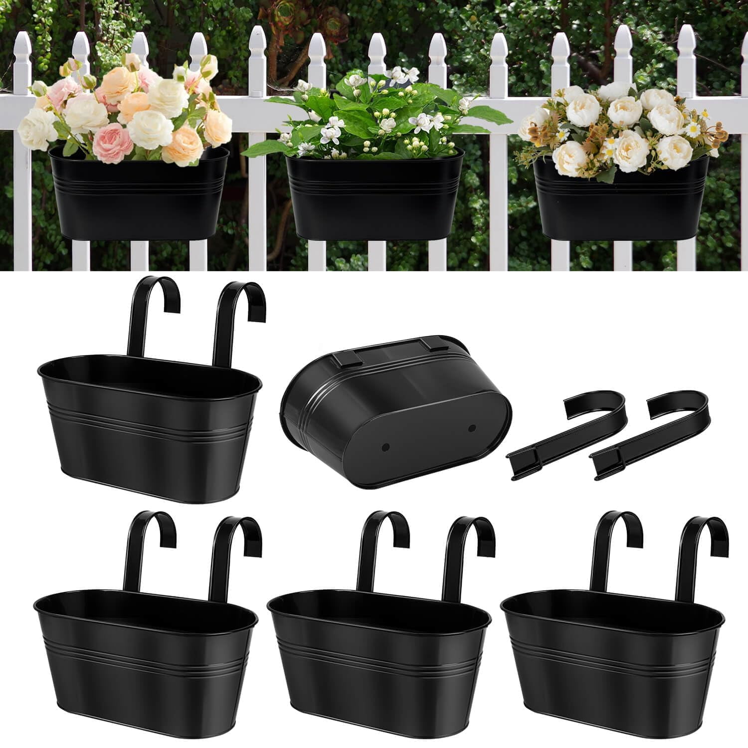 vensovo Metal Railing Planter for Outdoor Plants - 5 Pack Balcony ...