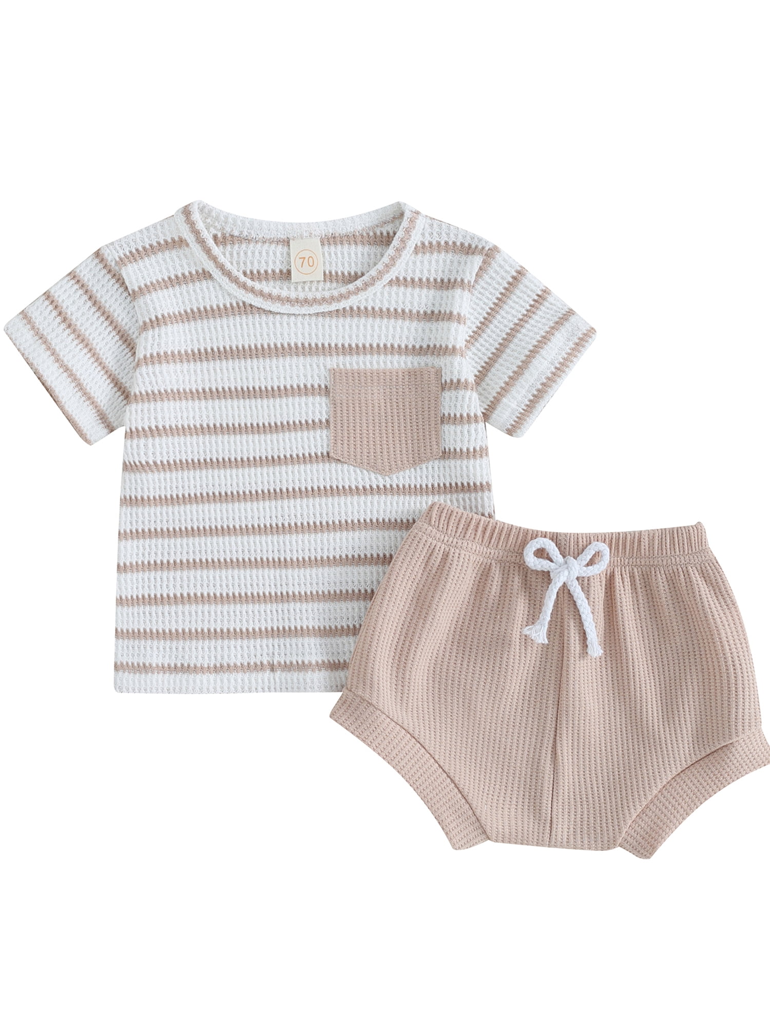 vera natura Baby Baby Summer Waffle Clothes Stripe Print Short Sleeve ...