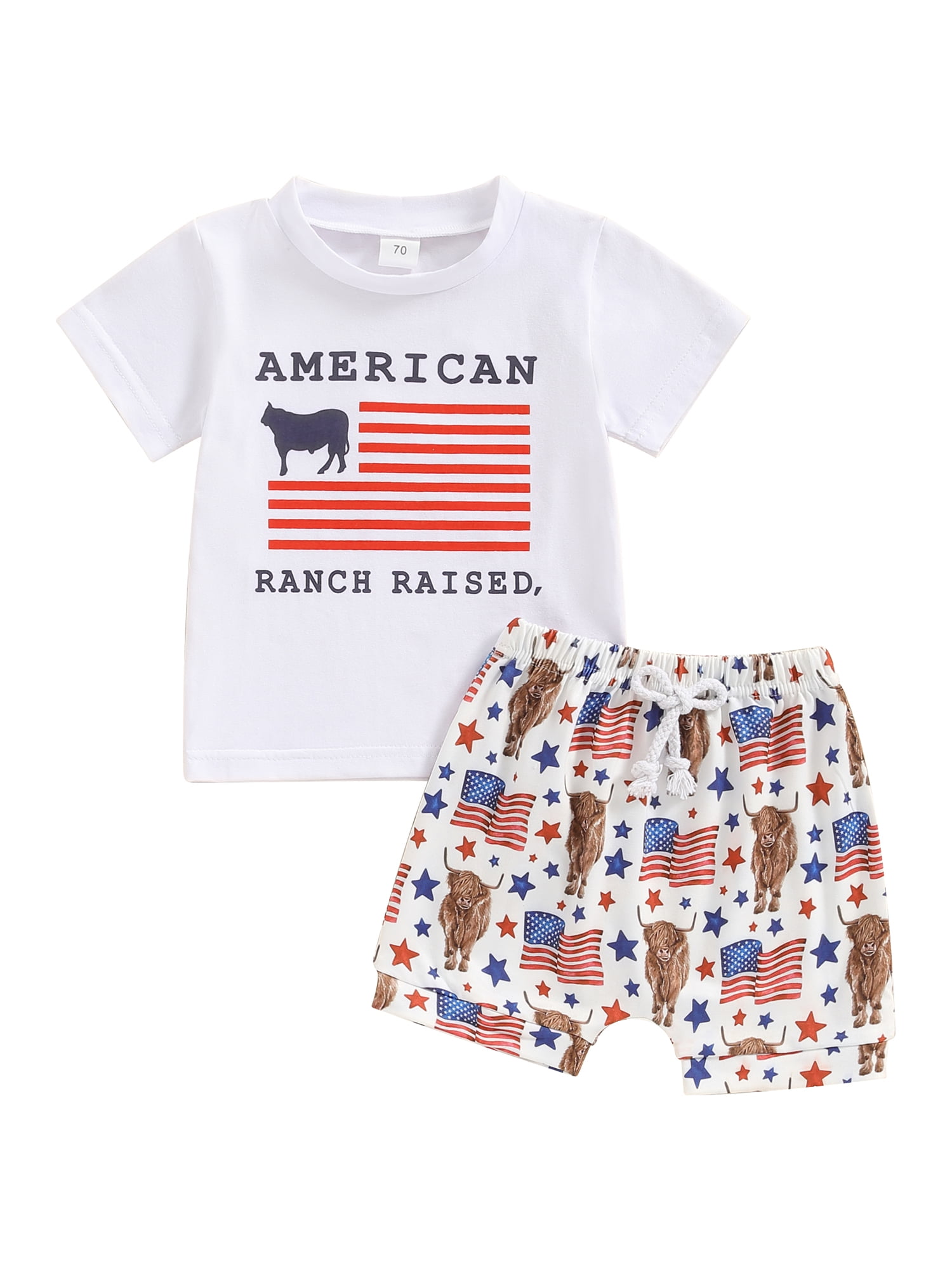 vera natura Baby Boy 4th of July Outfits Short Sleeve Tops + Cow Print Shorts Set Toddler ...